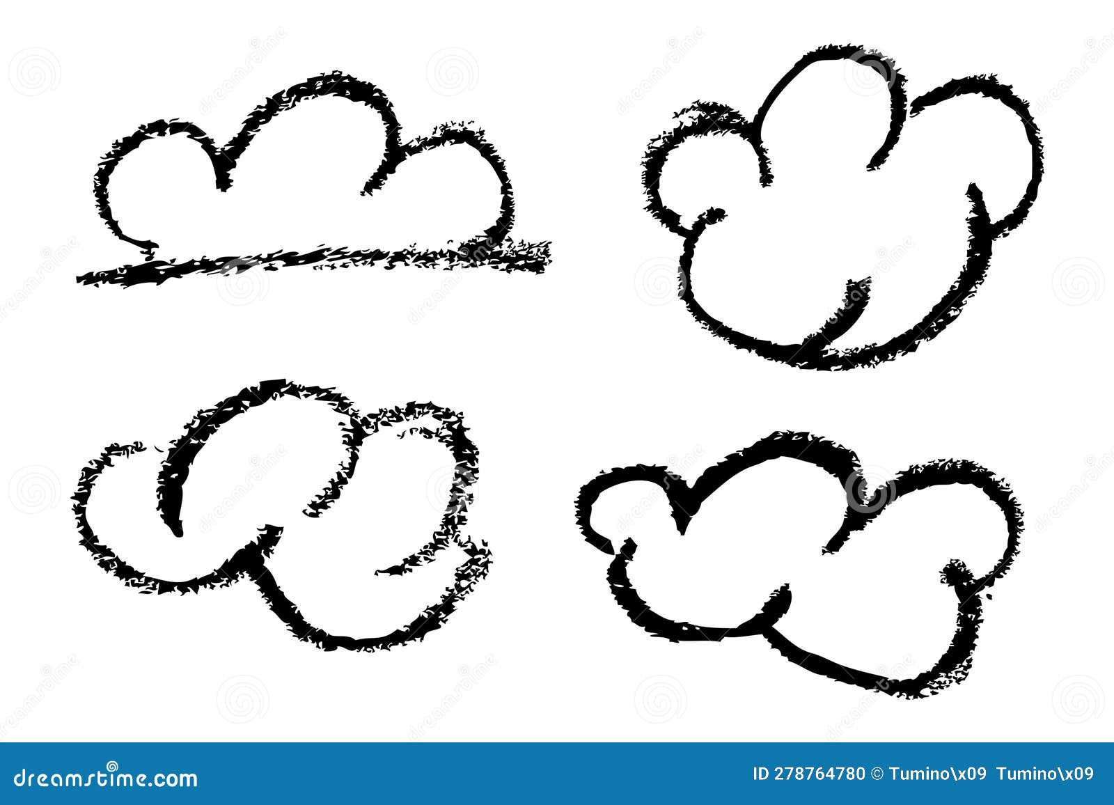 Set Vector Black Crayon Effect Cloud, Sun and Moon. Isolated on White ...