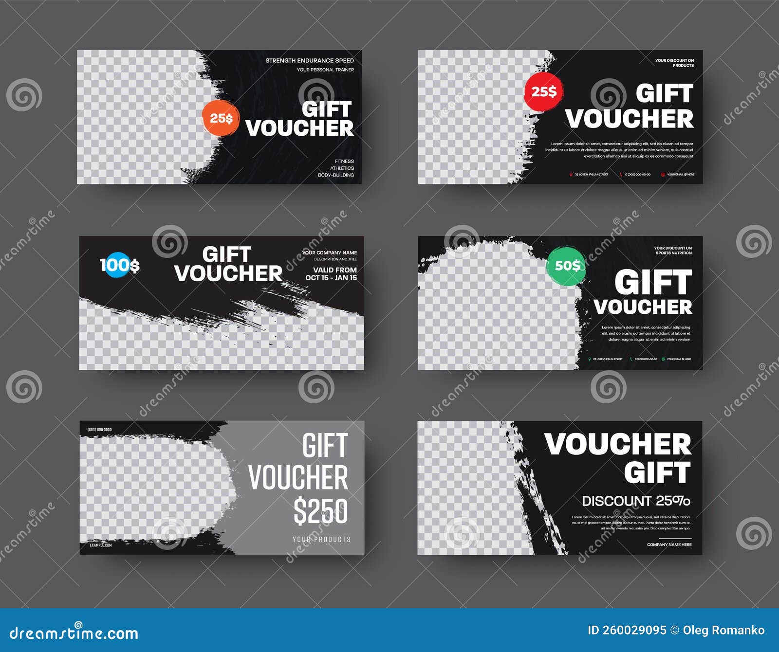 Set of Vector Black Gift Voucher Templates with Grunge Elements Stock ...