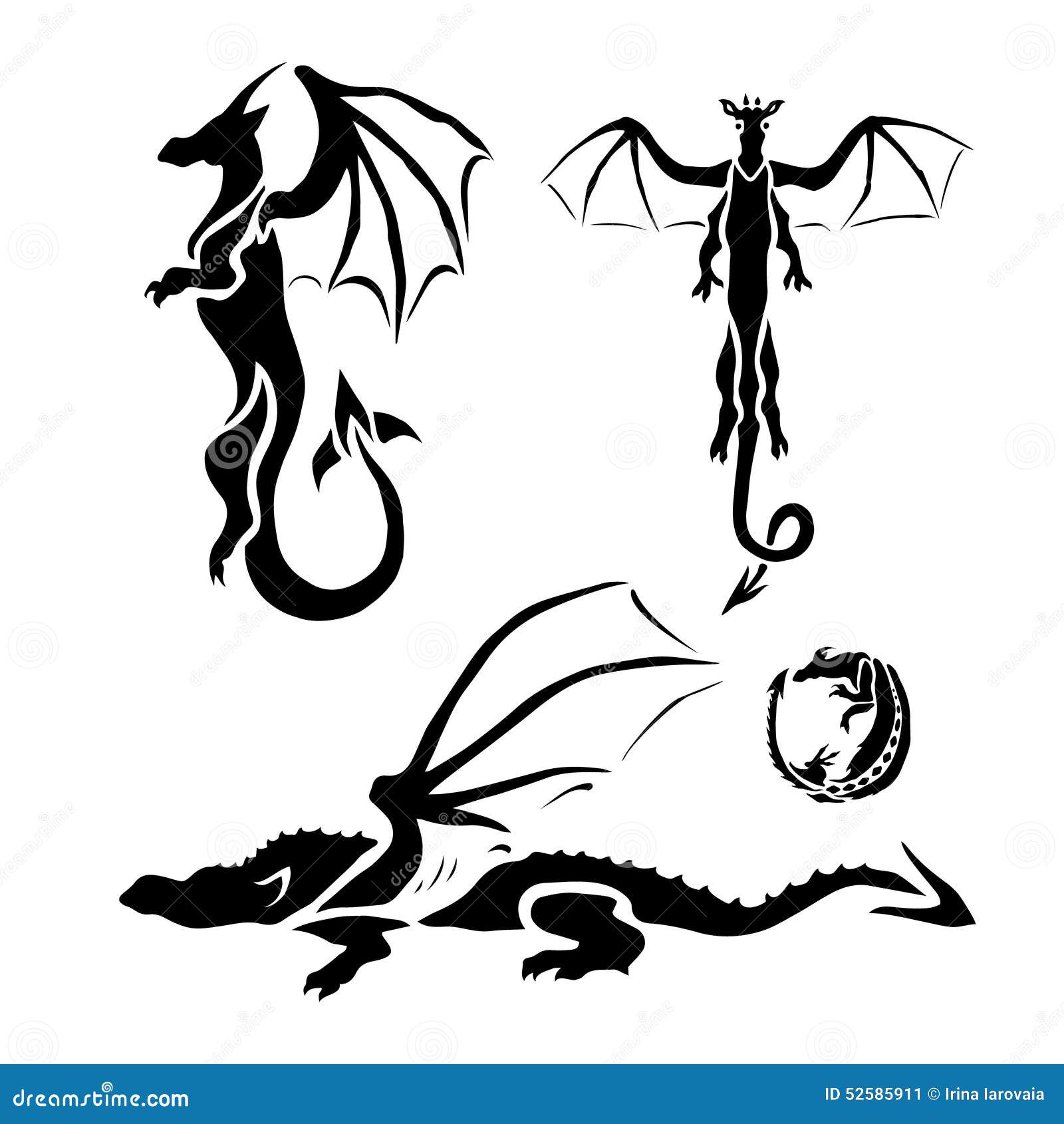 Set of Vector Black Graphic Dragons. Stock Vector - Illustration of ...