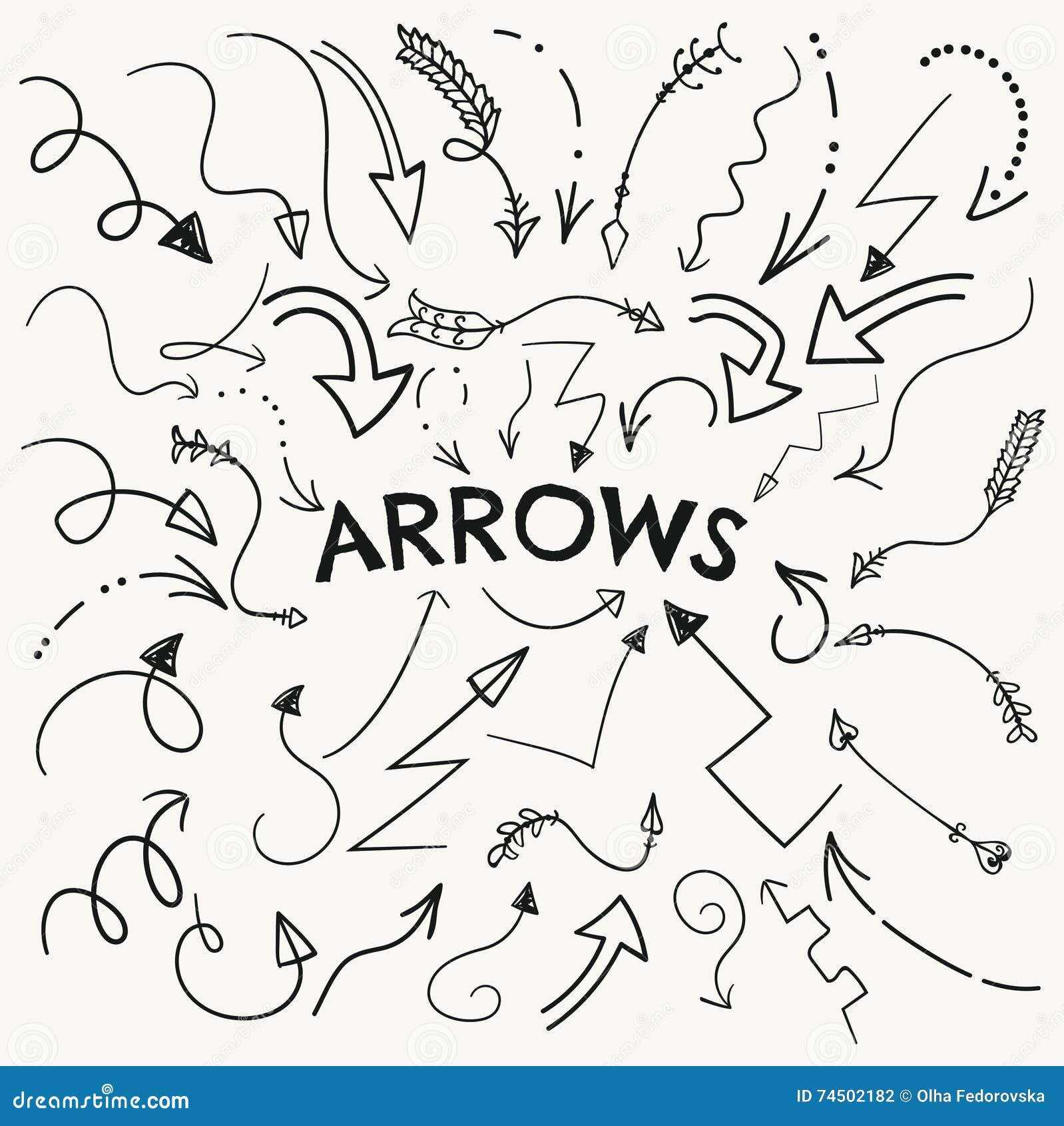 Set of Vector Black Hand Drawn Arrow Shaped Elements Stock Vector ...