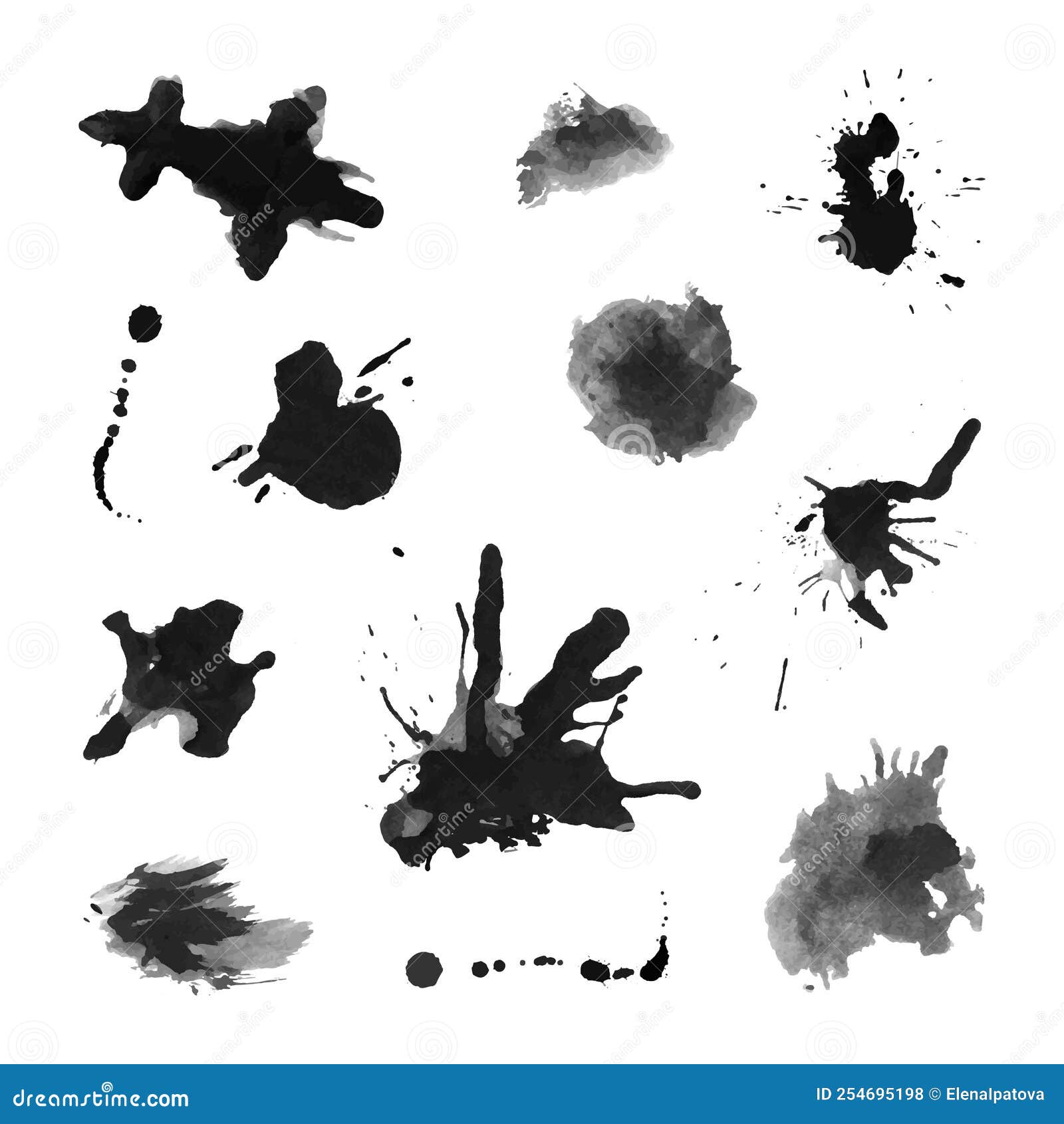 Set of Black Ink Blots Isolated on White Background Stock Vector ...
