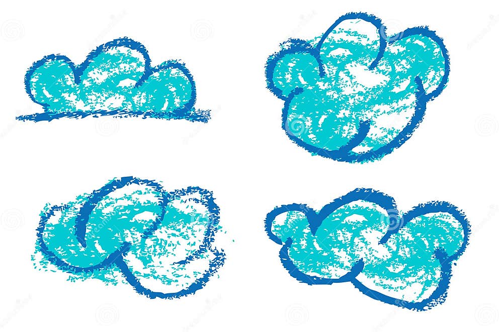 Set Vector Blue Crayon Effect Cloud Isolated on White Stock Vector ...