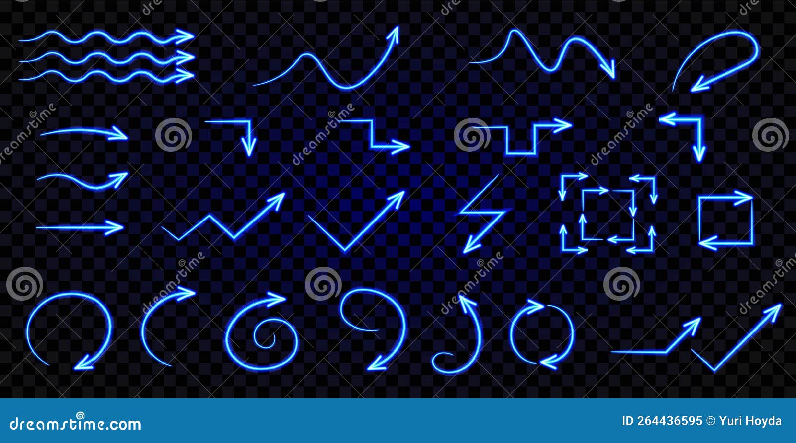Set of Vector Blue Glowing Neon Arrows. Luminous Direction Indicators ...
