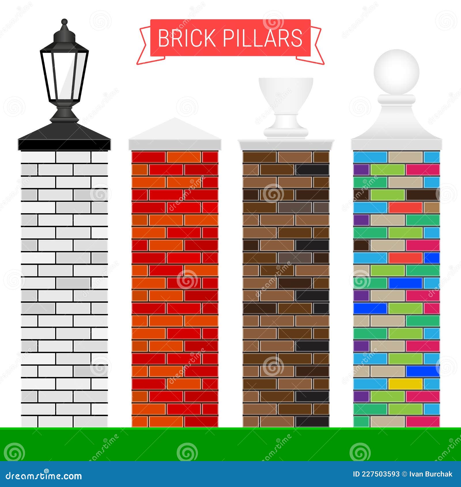 Set of Vector Brick Pillars in Different Colors with Tops Stock Vector ...