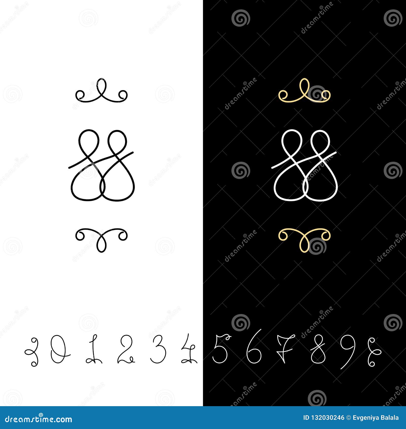 Set of Vector Calligraphy Numbers from 0 To 9. Lined Ornate Monogram ...