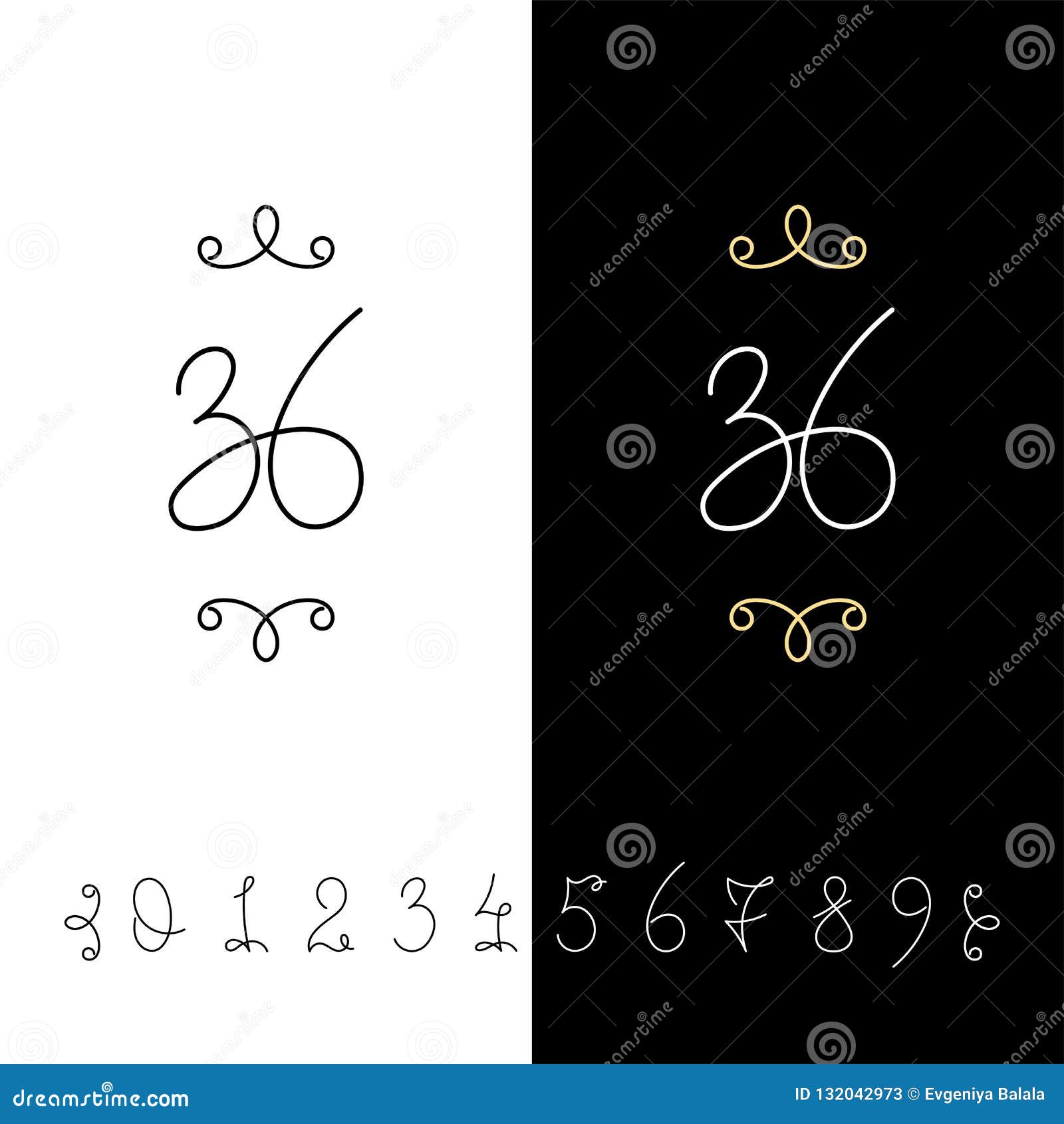 Set of Vector Calligraphy Numbers from 0 To 9. Lined Ornate Monogram ...