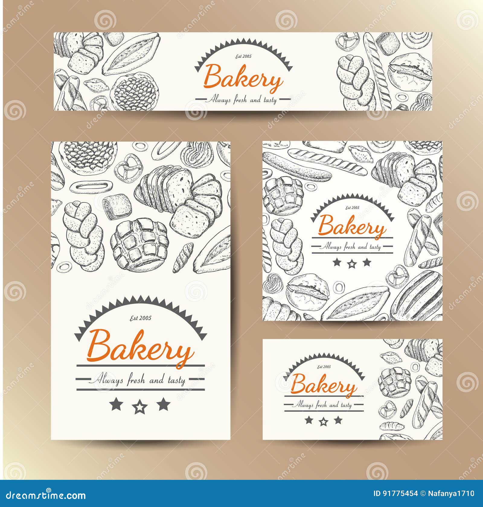 Set of Vector Cards with Bakery Products Stock Vector - Illustration of ...