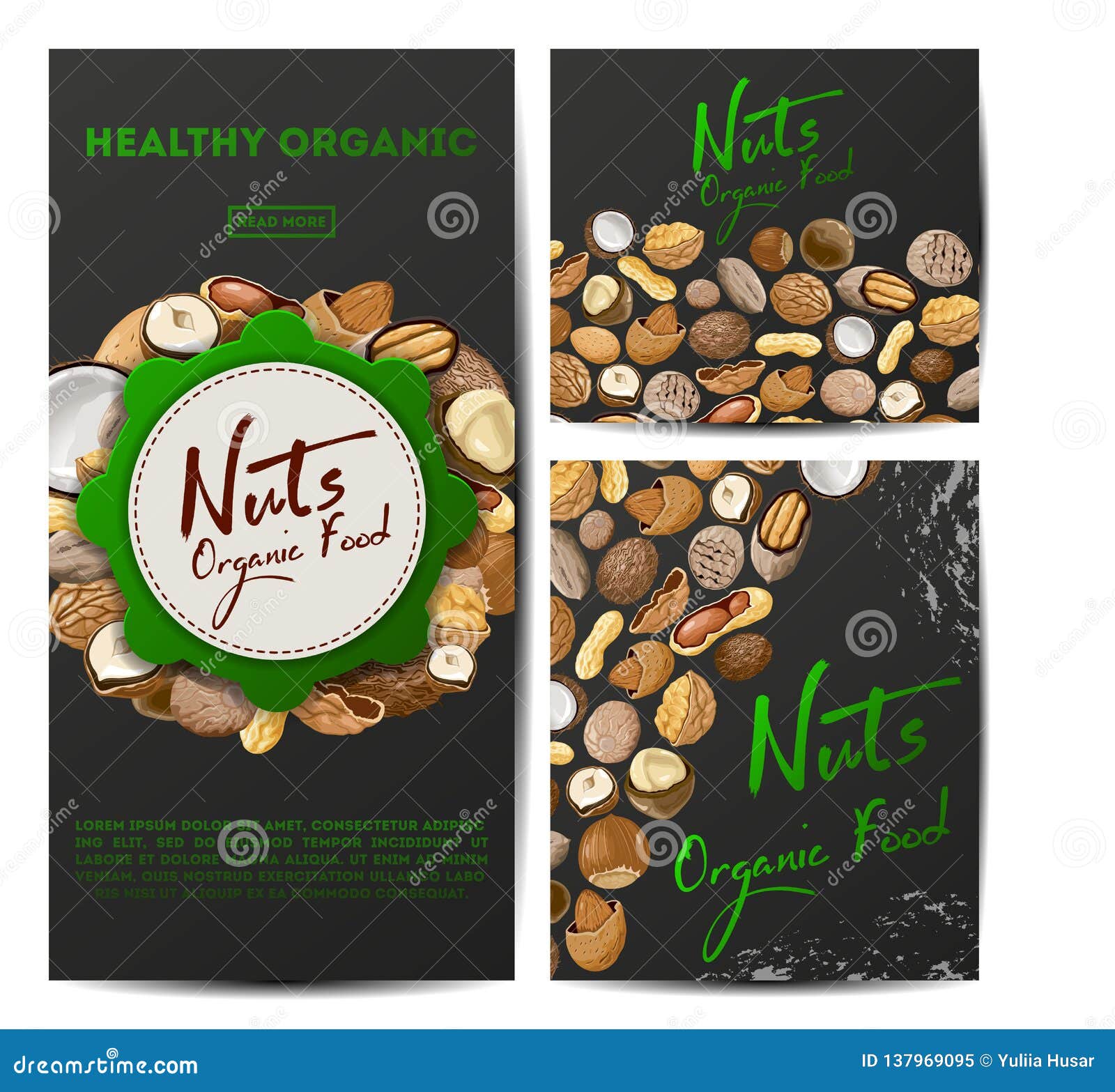 Cards With Nuts Food, Pecan And Nutmeg, Hazel Cartoon Vector ...