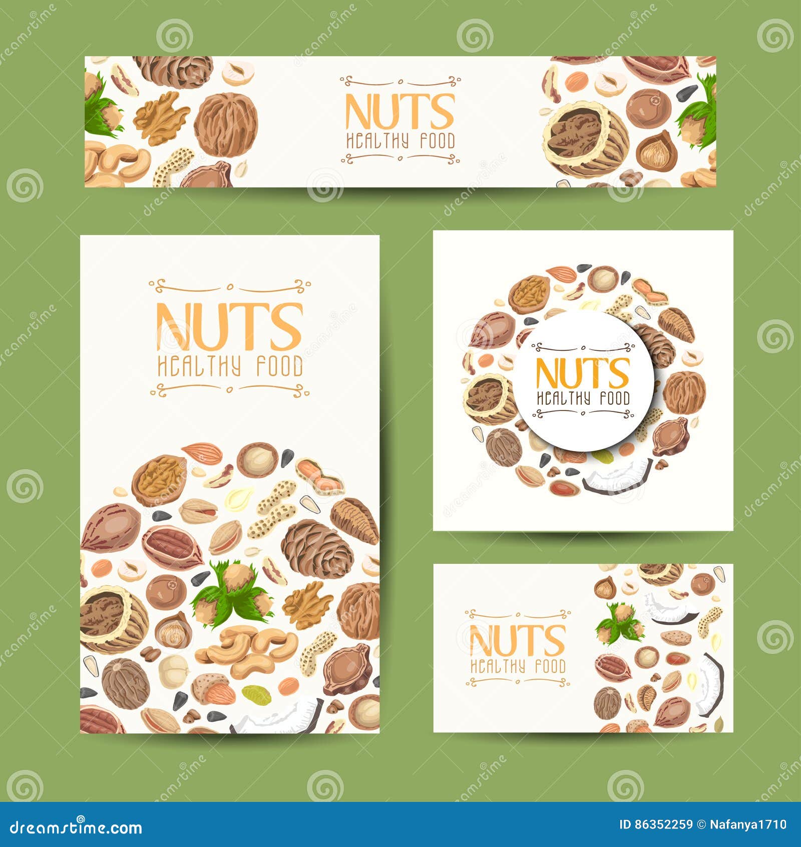 Cards With Nuts Food, Pecan And Nutmeg, Hazel Cartoon Vector ...