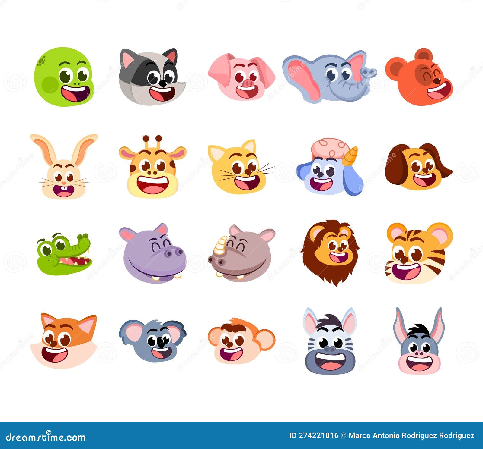 Set Vector Cartoon Animals Character Isolated Illustration Stock Vector ...