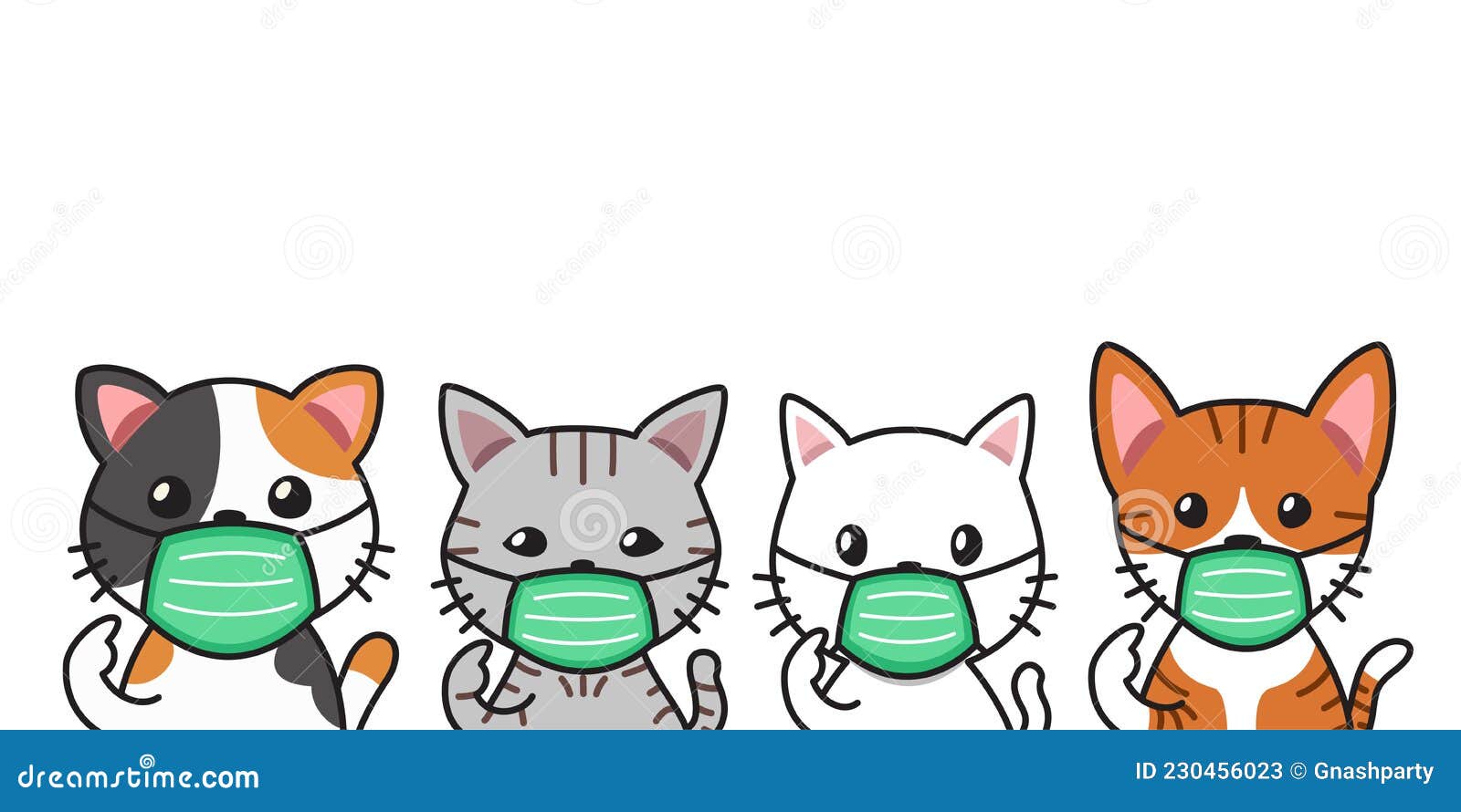 Set of Vector Cartoon Character Cats Wearing Protective Face Masks ...