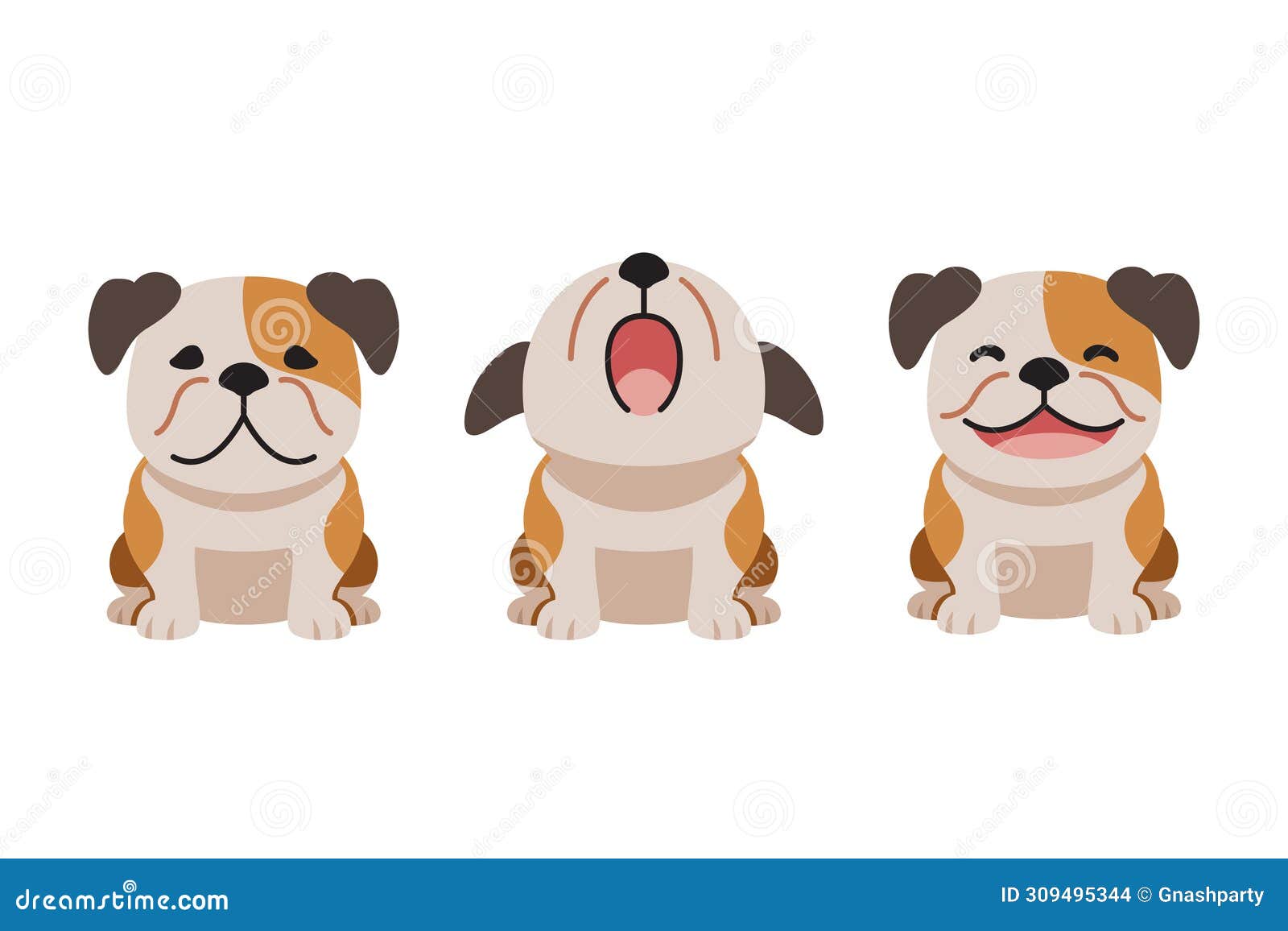 Set of Vector Cartoon Character Cute Bulldog Stock Illustration ...