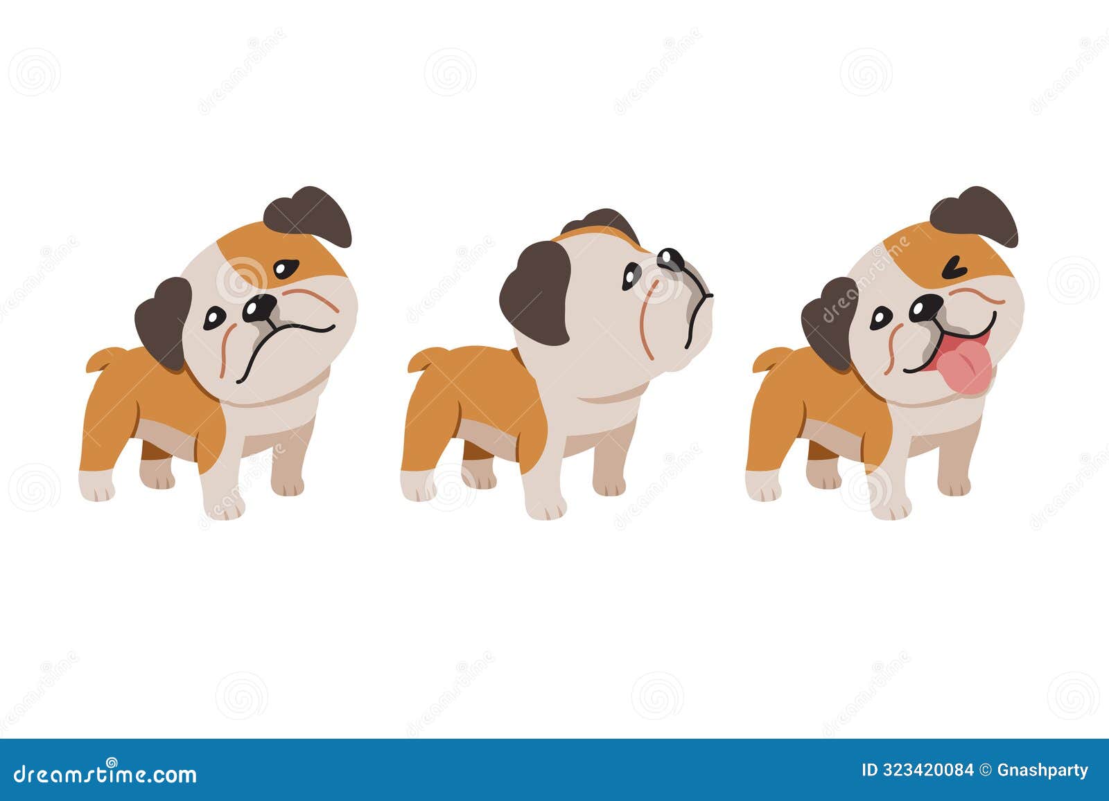 Set of Vector Cartoon Character Cute Bulldog Stock Vector ...