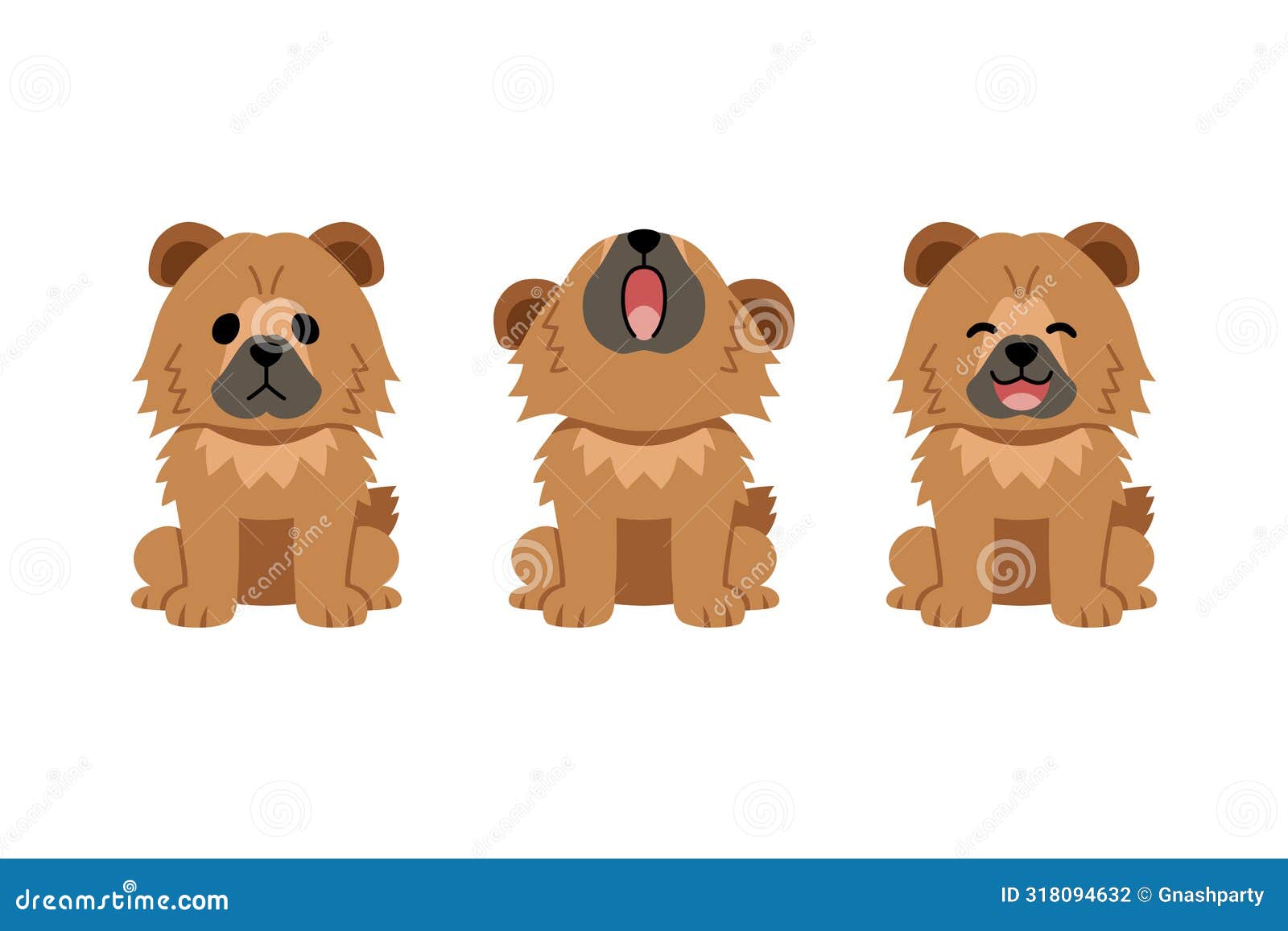 Set of Vector Cartoon Character Cute Chow Chow Dog Stock Vector ...