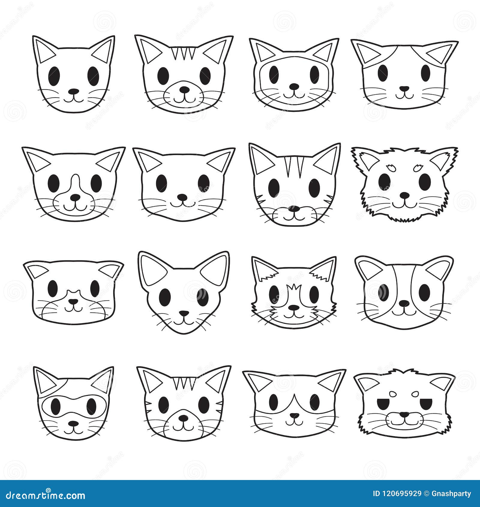 Set of Vector Cartoon Different Type Cat Faces Stock Vector ...