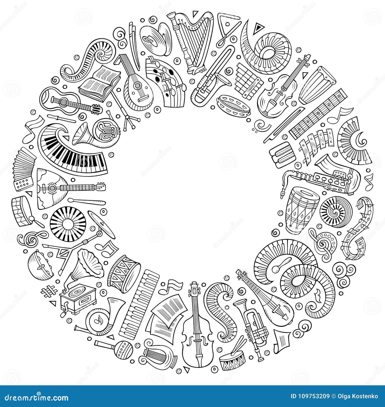 Set of Vector Cartoon Doodle Classic Musical Instruments and Objects ...