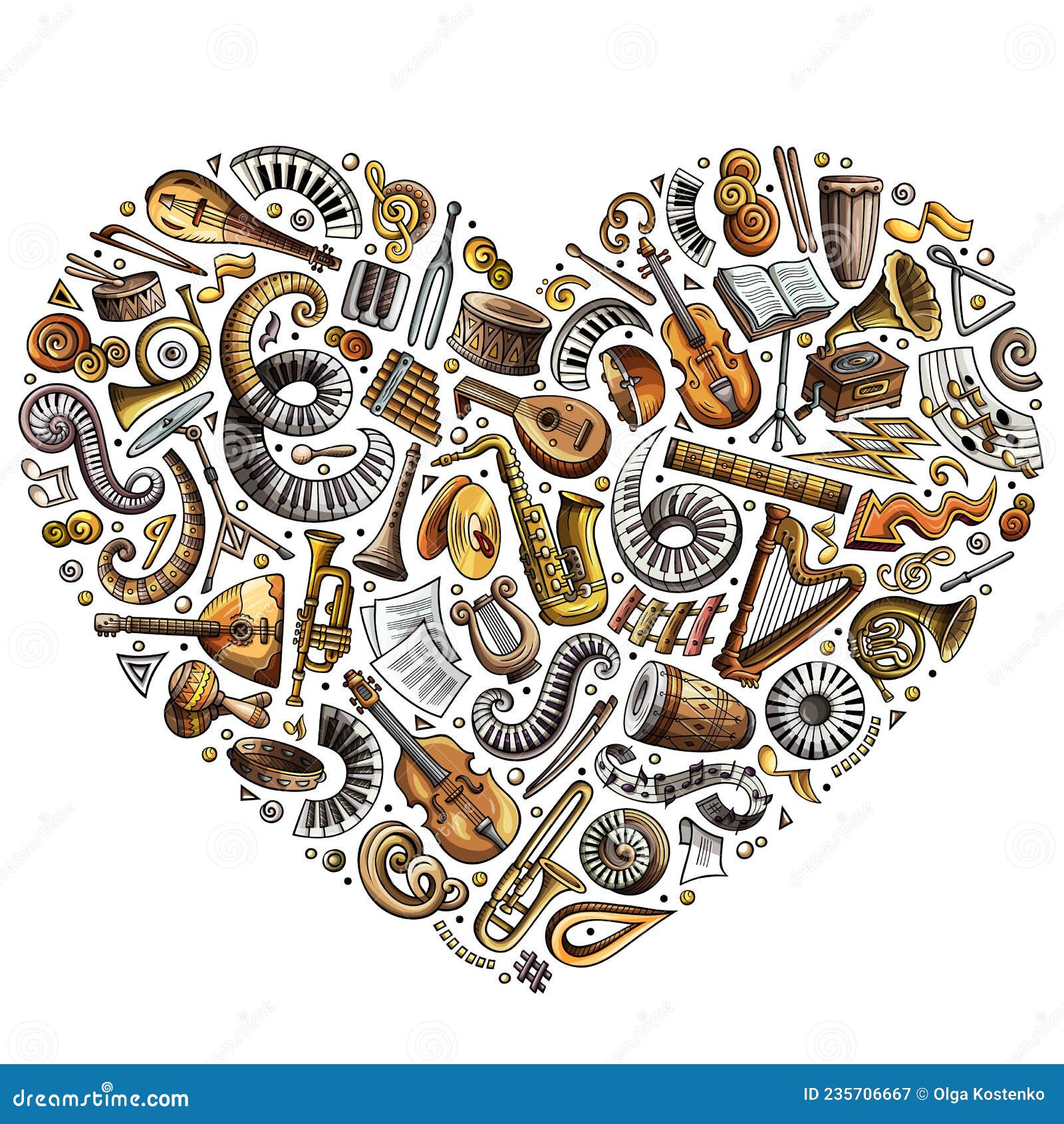 Set of Vector Cartoon Doodle Classic Musical Instruments and Objects ...