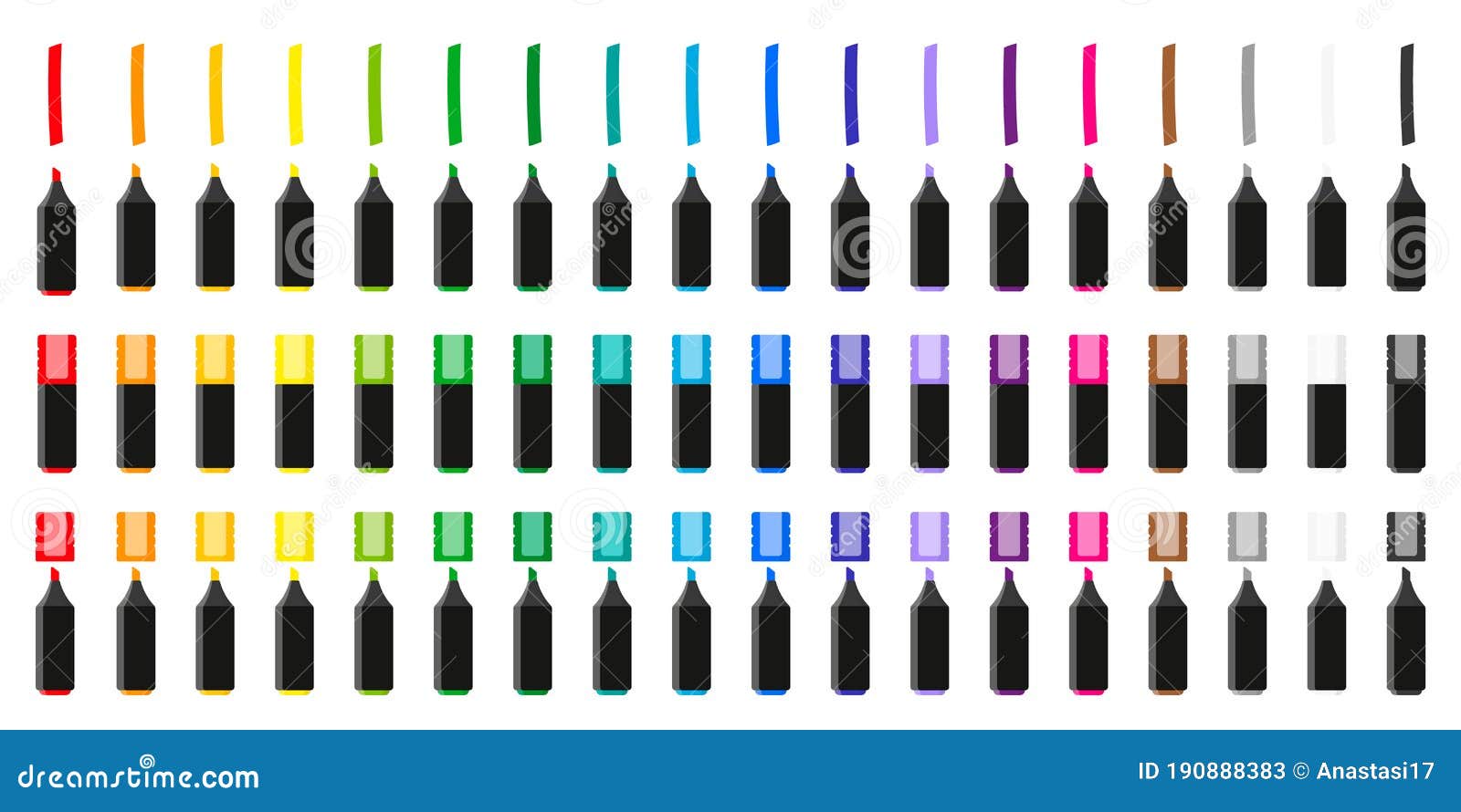 Set of Vector Cartoon Illustrations with Colored Highlighter Markers on ...