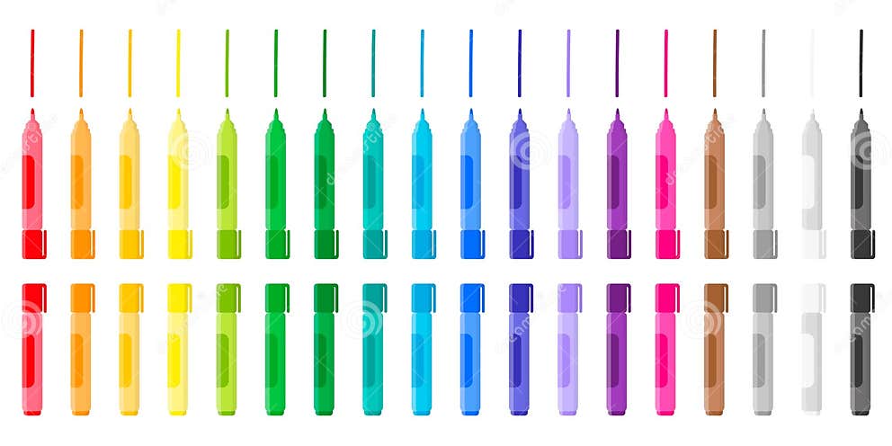 Set of Vector Cartoon Illustrations with Colored Markers on White ...