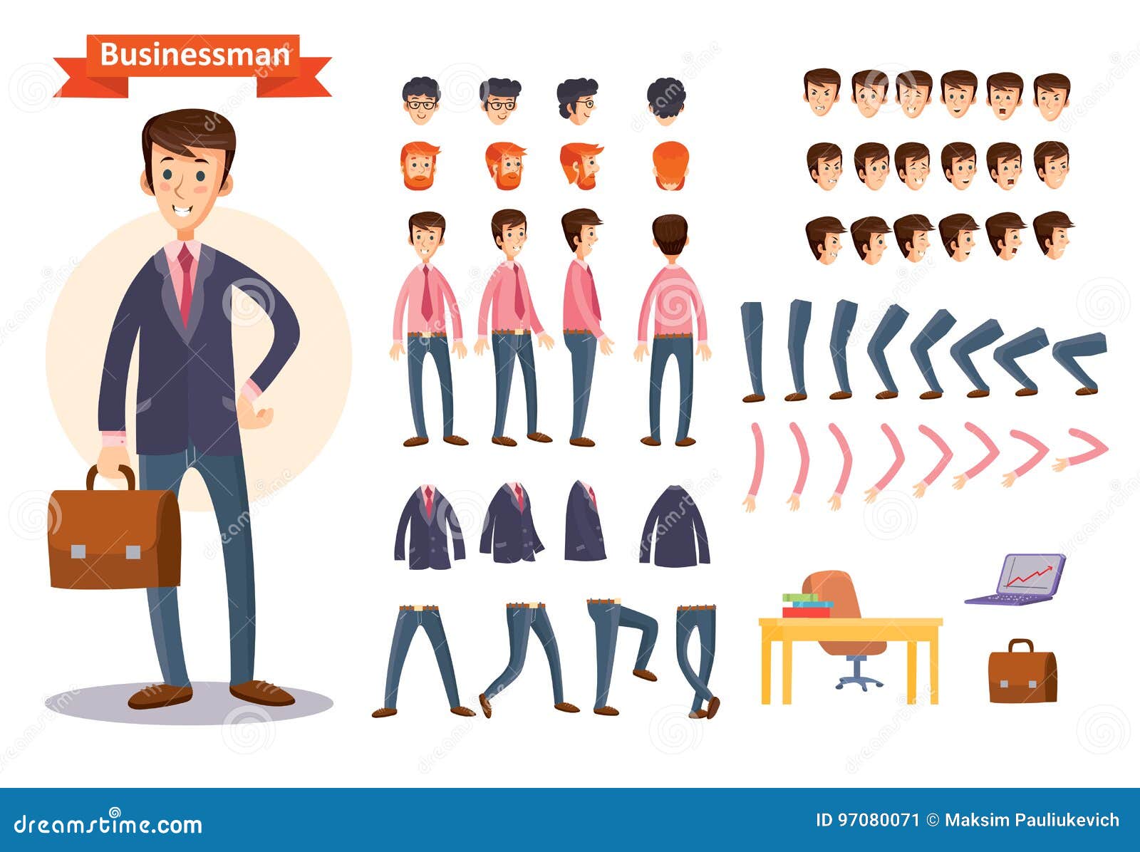 Set of Vector Cartoon Illustrations for Creating a Character ...