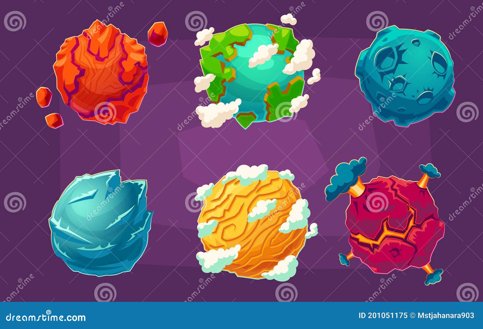 Set of Vector Cartoon Illustrations Fantasy Alien Planets Stock Vector ...