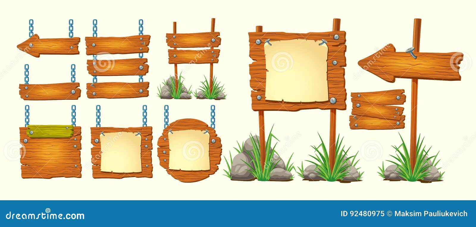 Set of Vector Cartoon Illustrations Wooden Signs, Gui Design Elements ...