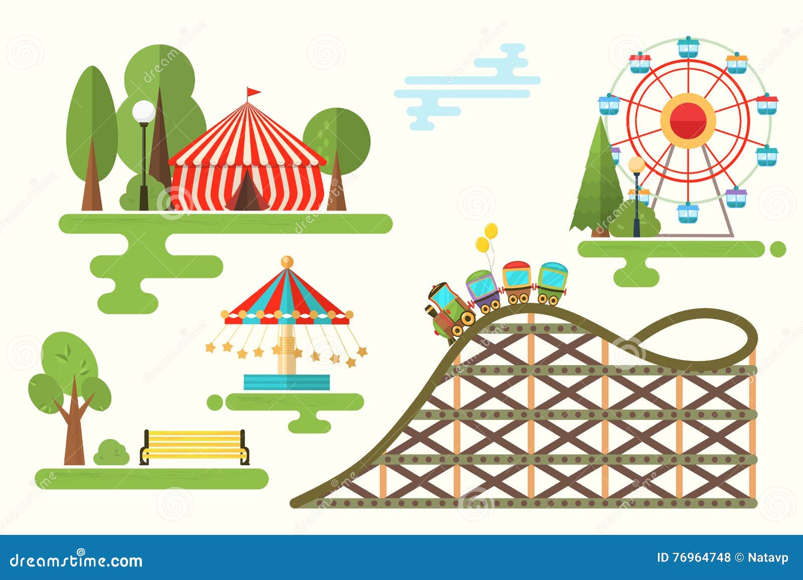 Set of Vector Cartoon Park Flat Design Composition Stock Vector ...