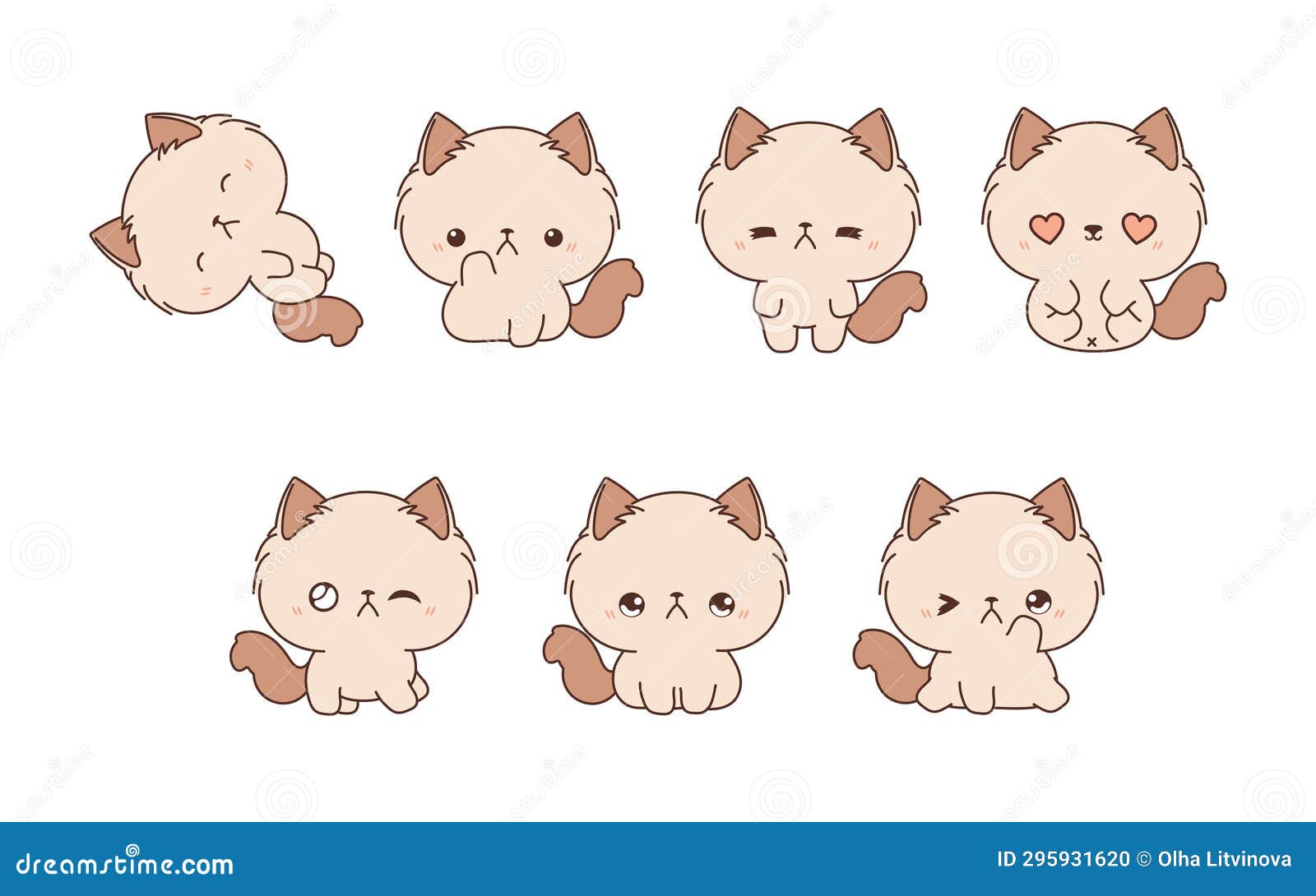 Set Of Vector Cartoon Ragamuffin Cat Illustrations Collection Of