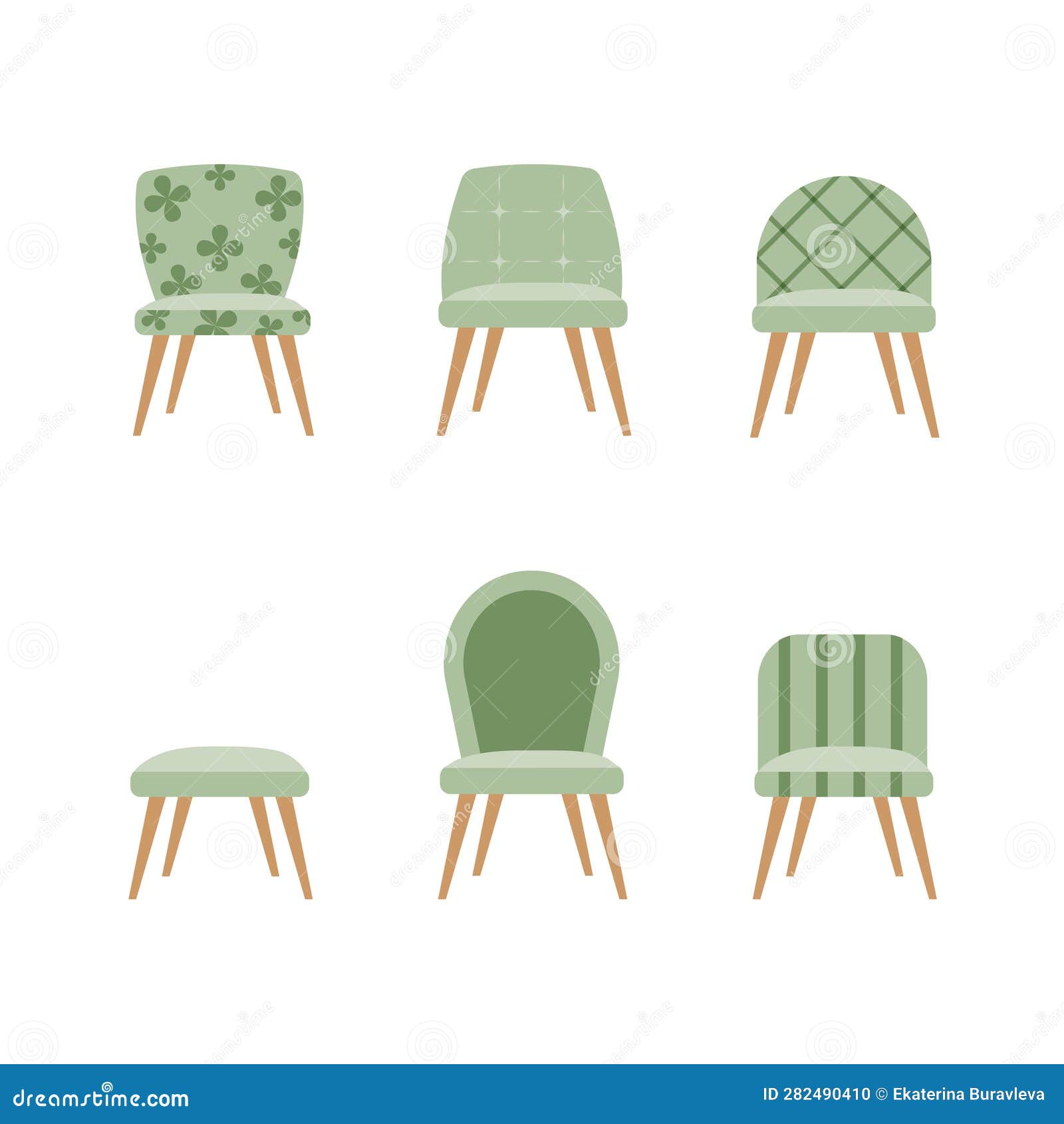 Set of Vector Chairs of Different Colors and Shapes. Cartoon Flat ...