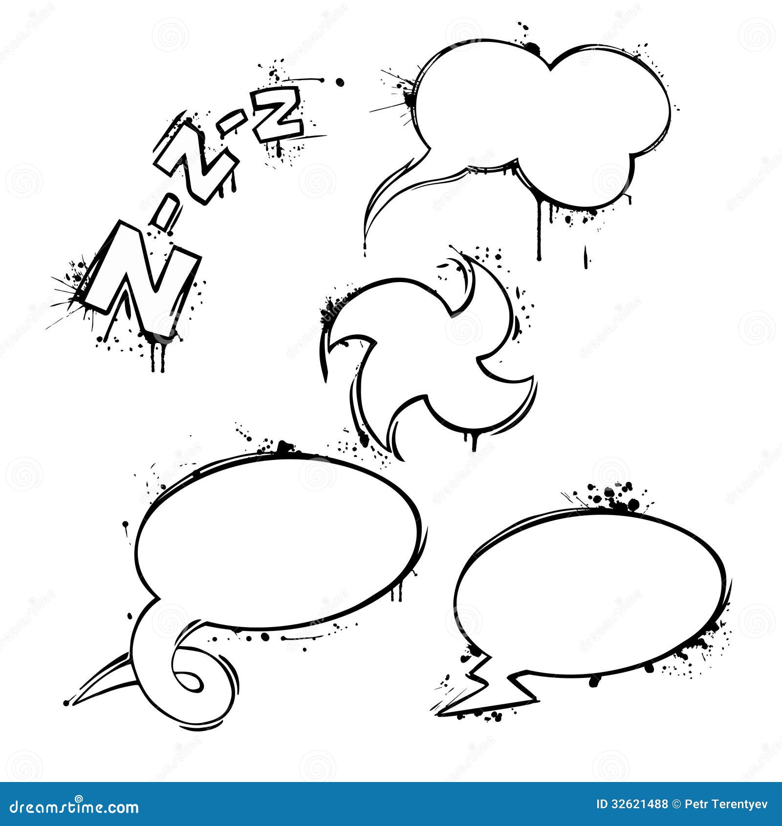 Set of Vector Chat Ink Grunge Bubbles Stock Vector - Illustration of ...