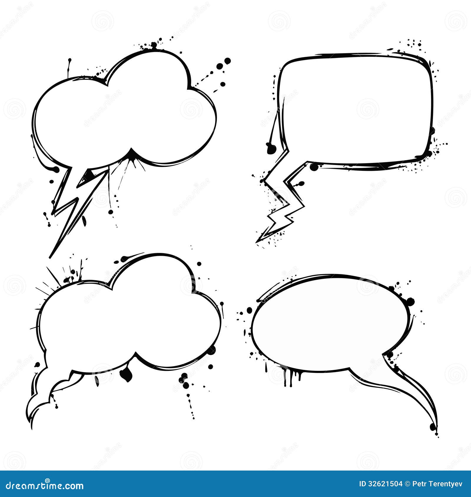 Set of Vector Chat Ink Grunge Bubbles Stock Vector - Illustration of ...