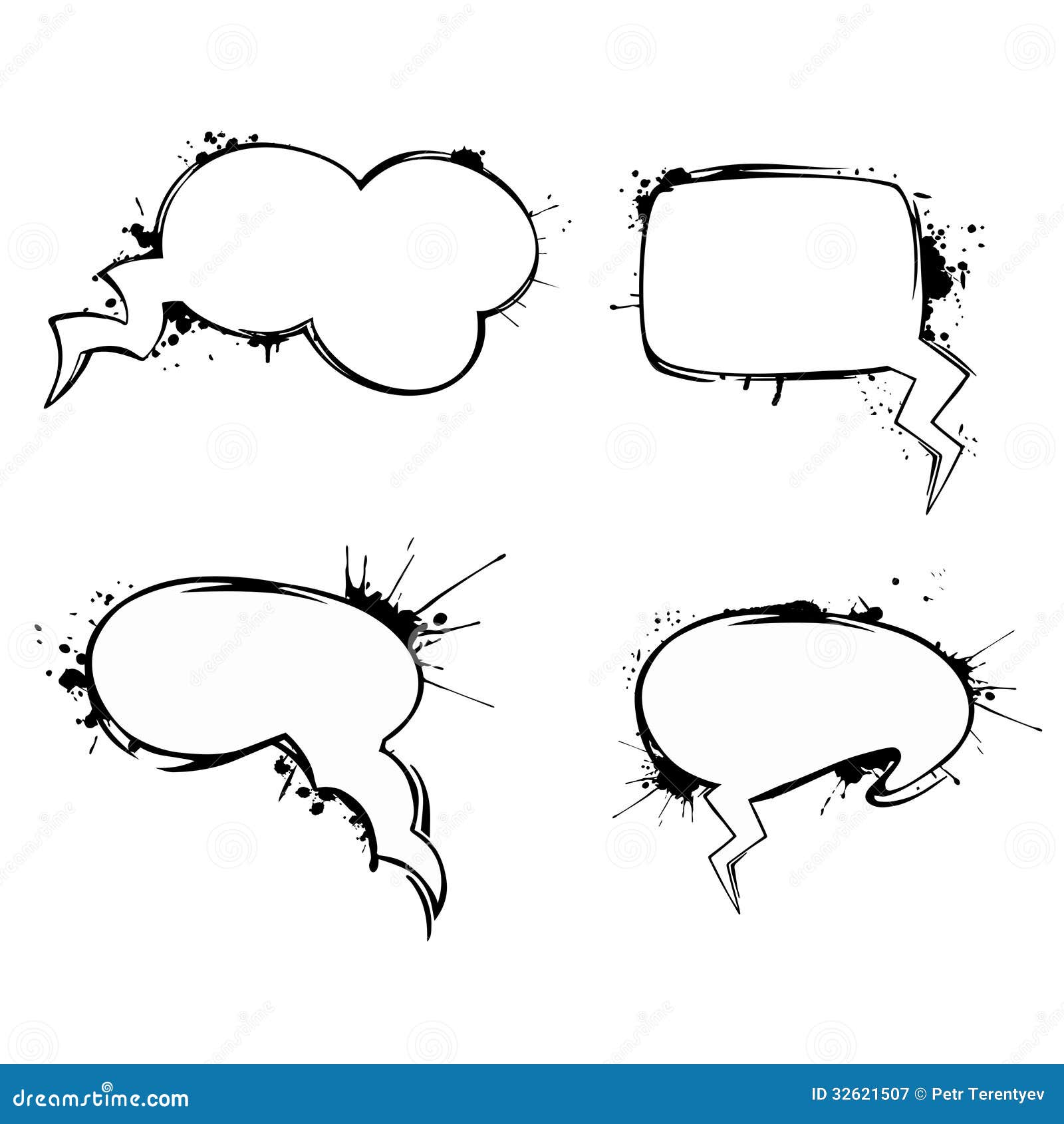 Set of Vector Chat Ink Grunge Bubbles Stock Vector - Illustration of ...