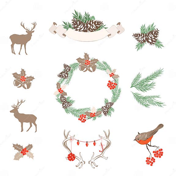 Set of Vector Christmas Design Elements Stock Vector - Illustration of ...