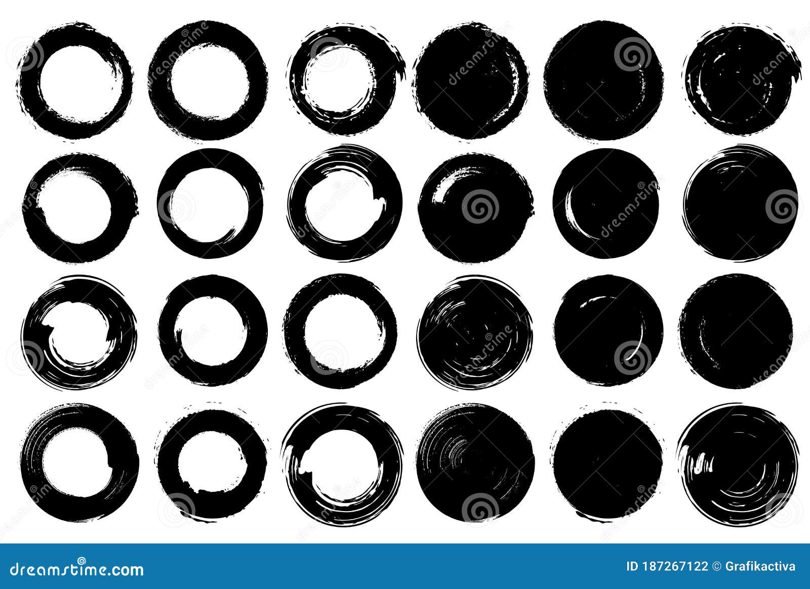Set of Vector Circles with Irregular Stroke. Round Brushstroke ...