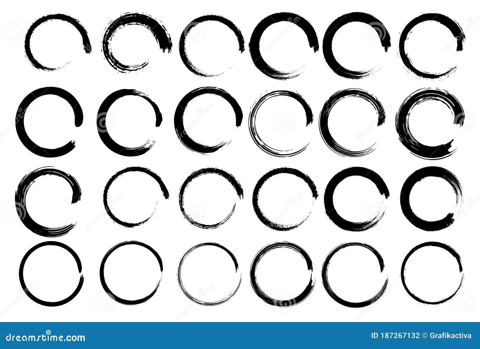 Set of Vector Circles with Irregular Stroke. Round Brushstroke ...