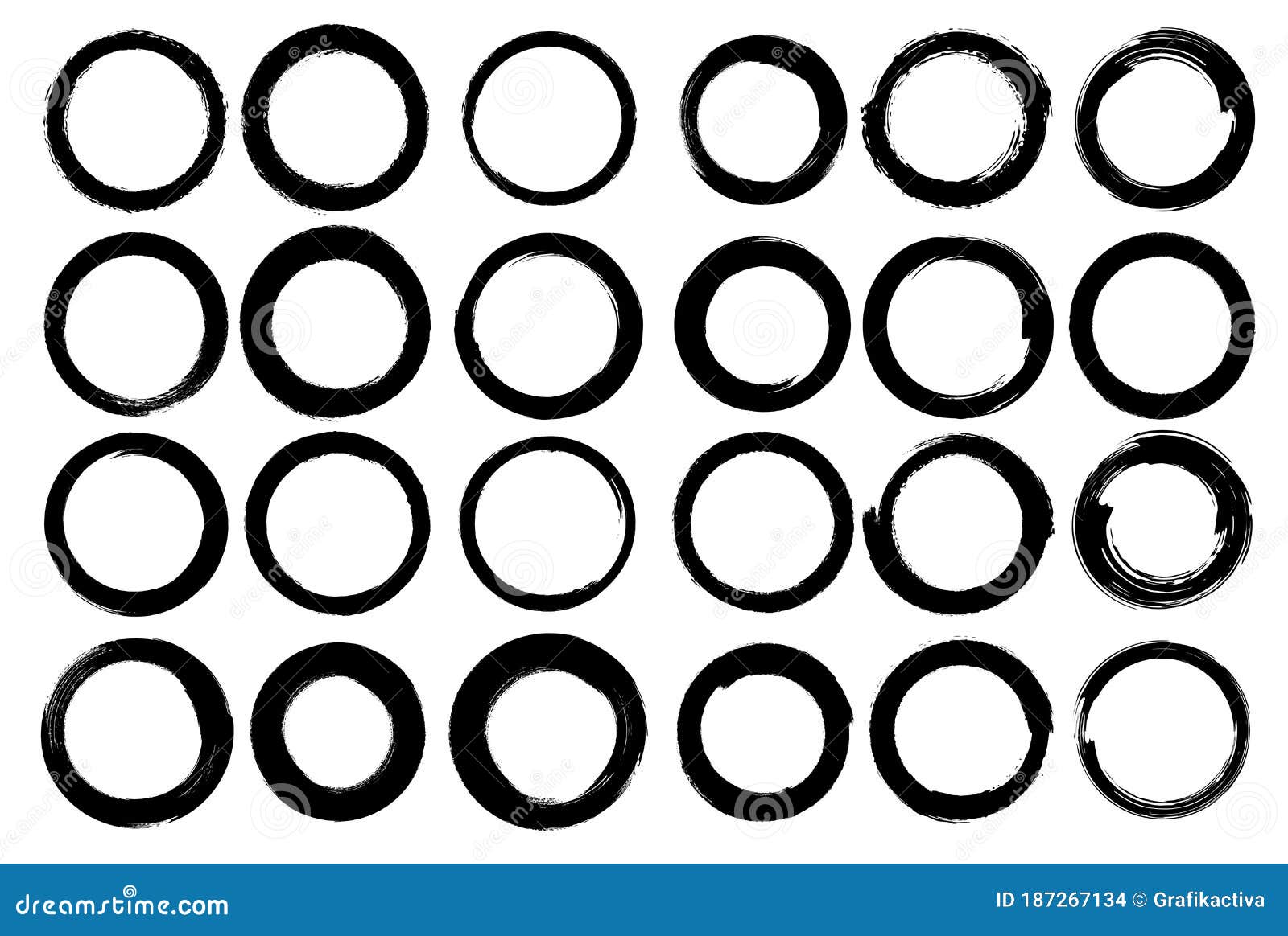 Set of Vector Circles with Irregular Stroke. Round Brushstroke ...