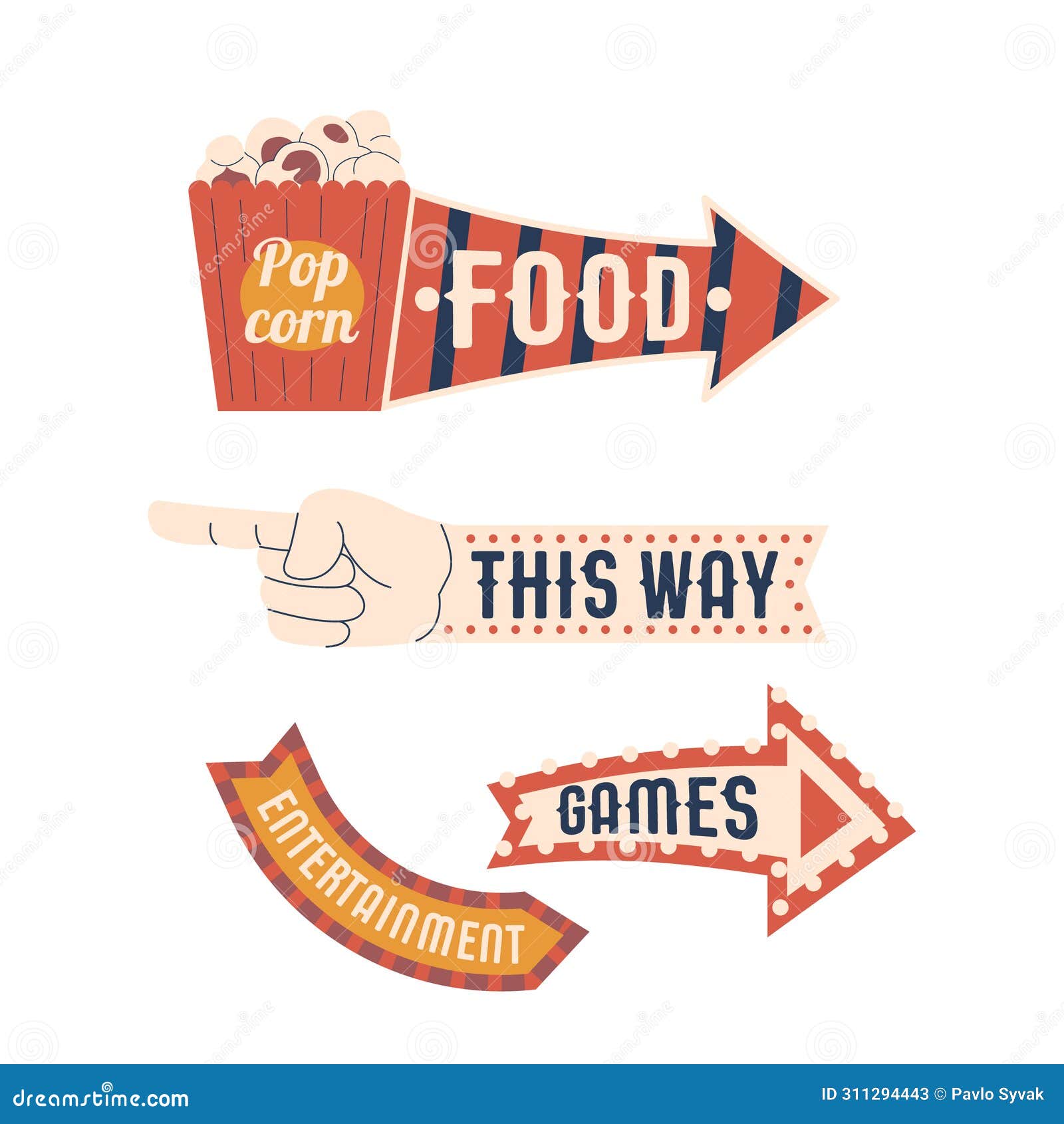 Set of Vector Circus Arrow Pointers, Adorned with Vibrant Colors and Whimsical Designs, Guide ...