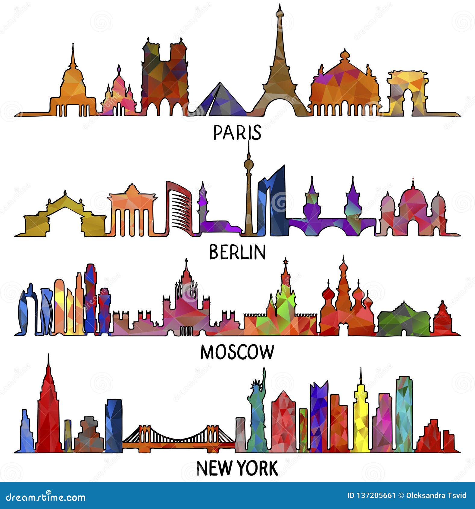Paris, Berlin, Moscow and New York, Triangular Design Stock Vector ...