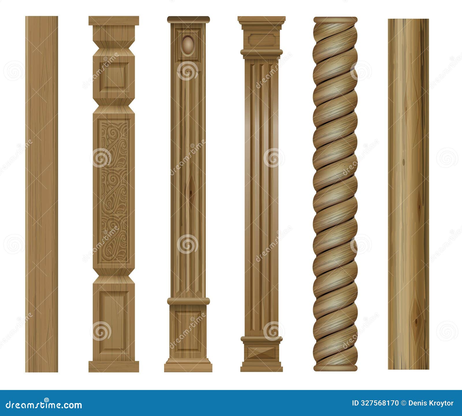 Set of Vector Classic Wood Columns and Pillars Stock Illustration ...