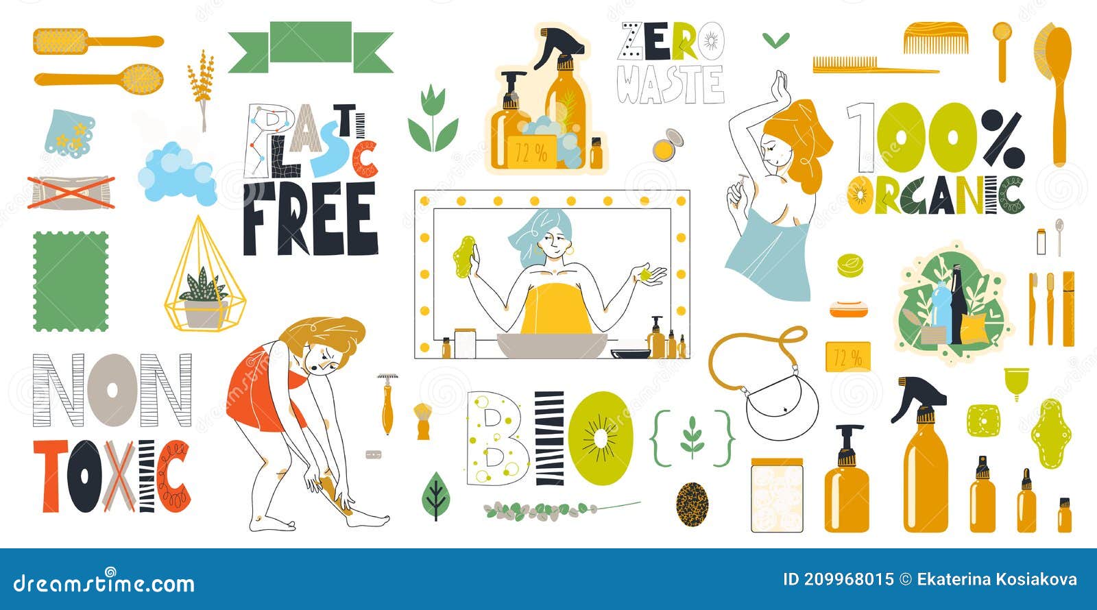 Set of Vector Clipart on the Theme of a Zero Waste Lifestyle Stock ...