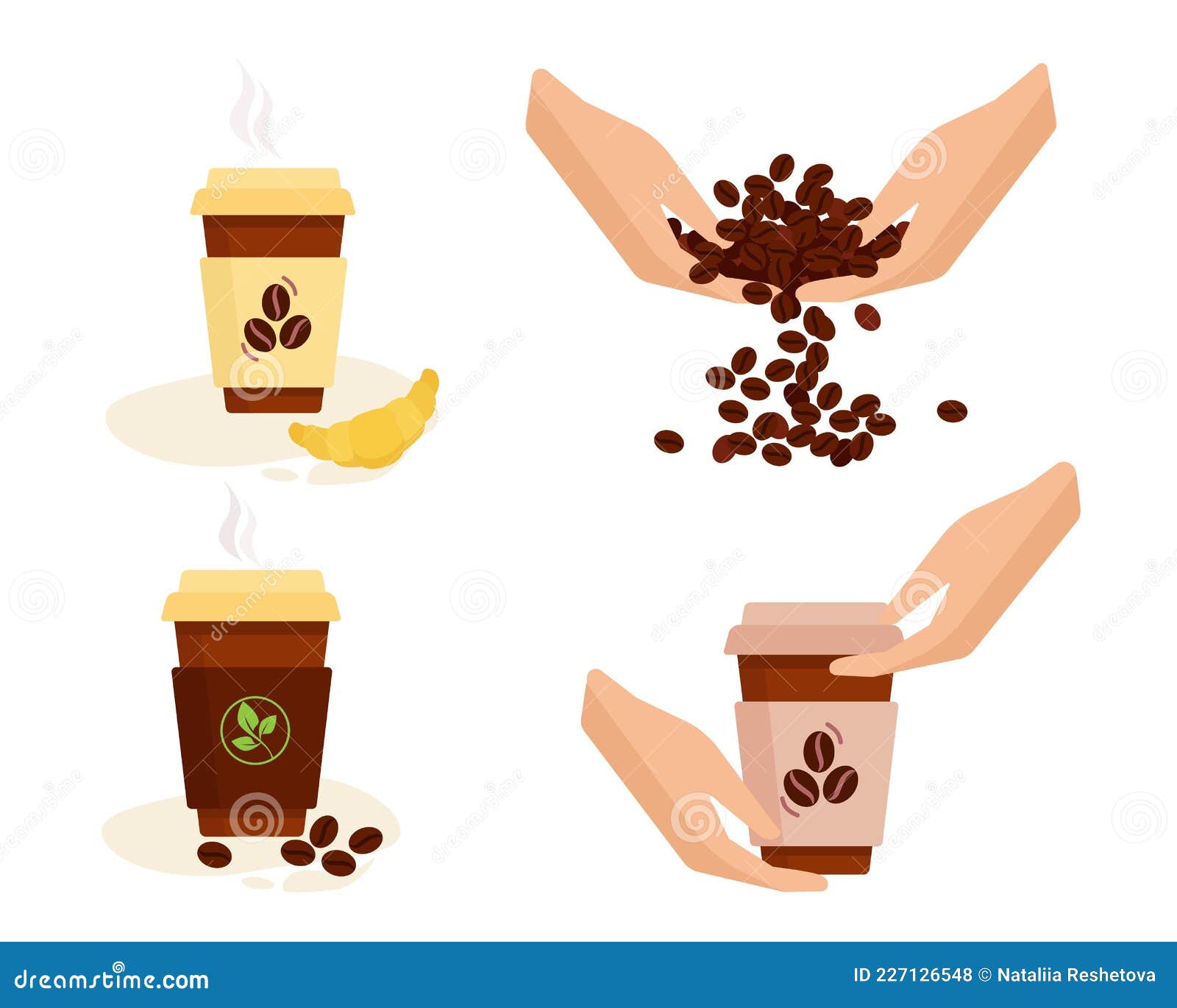 Set Vector. Coffee Break. Coffee Beans. in the Hands of Coffee Stock ...