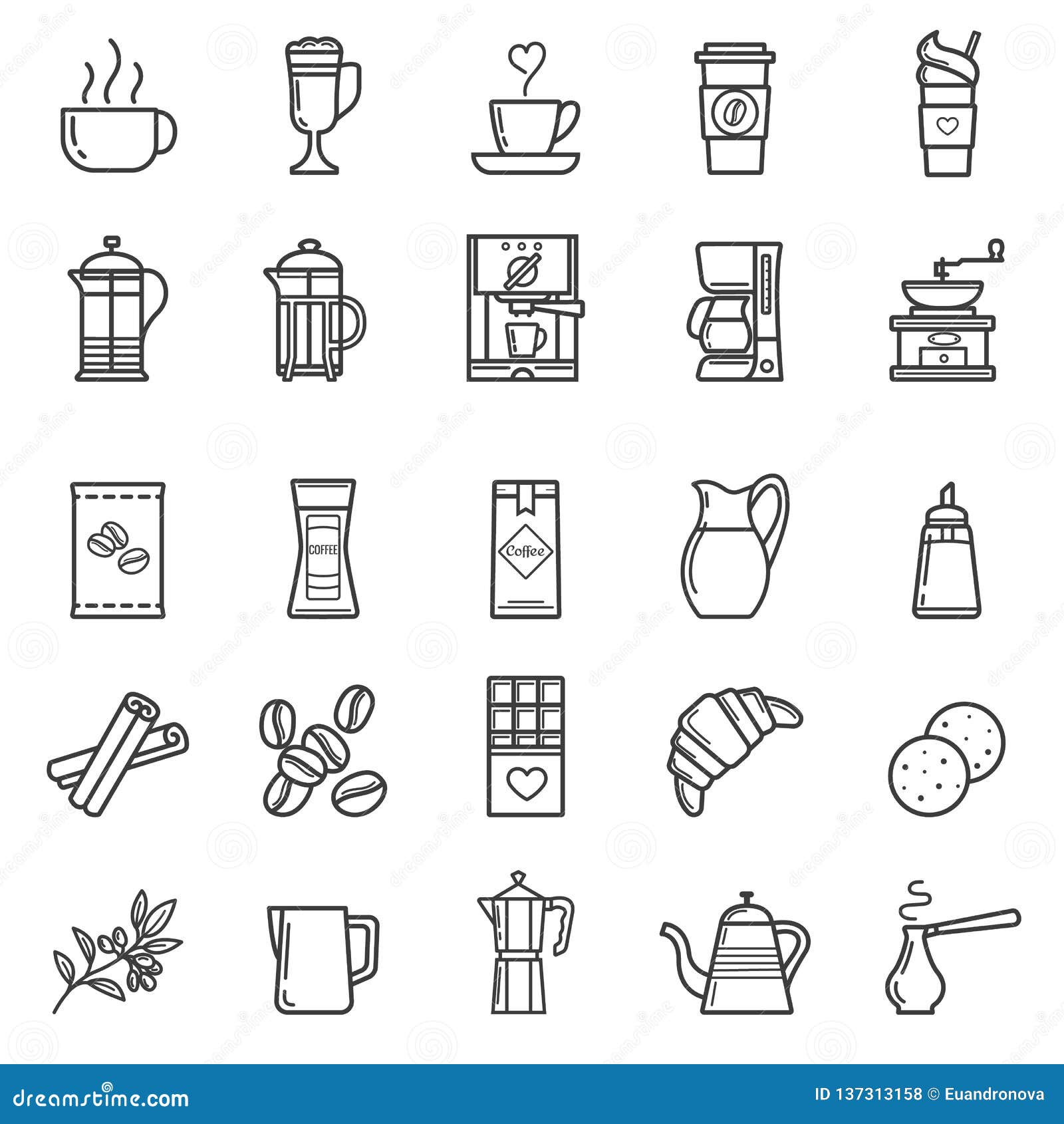 Set of Vector Coffee Elements and Coffee Accessories. Coffee Outline ...