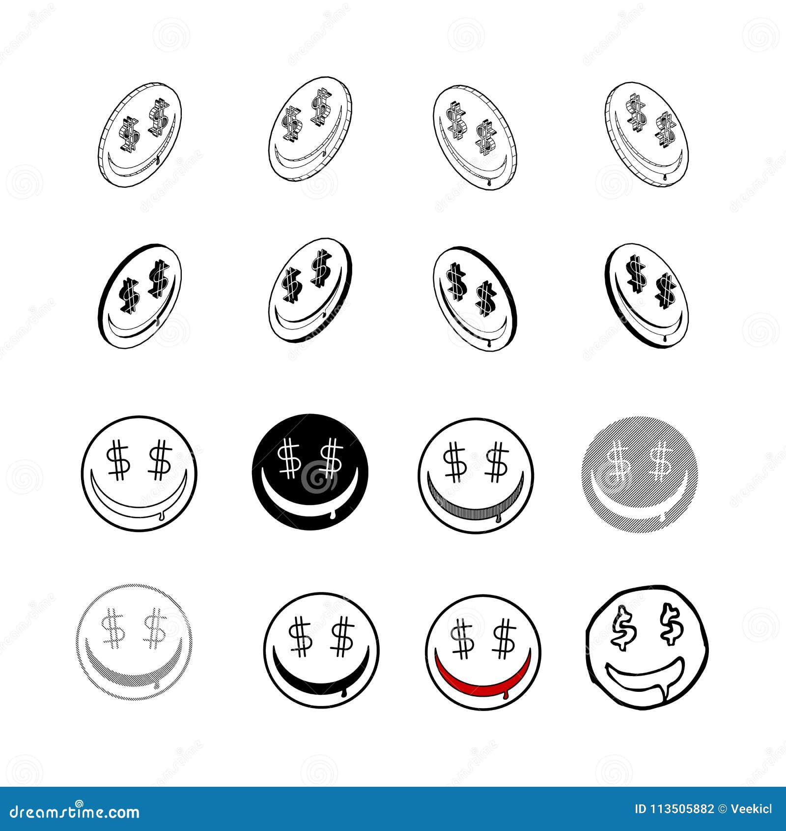 Set of Vector Collection Modern Vector. Smile Money of Multi Type 3d ...