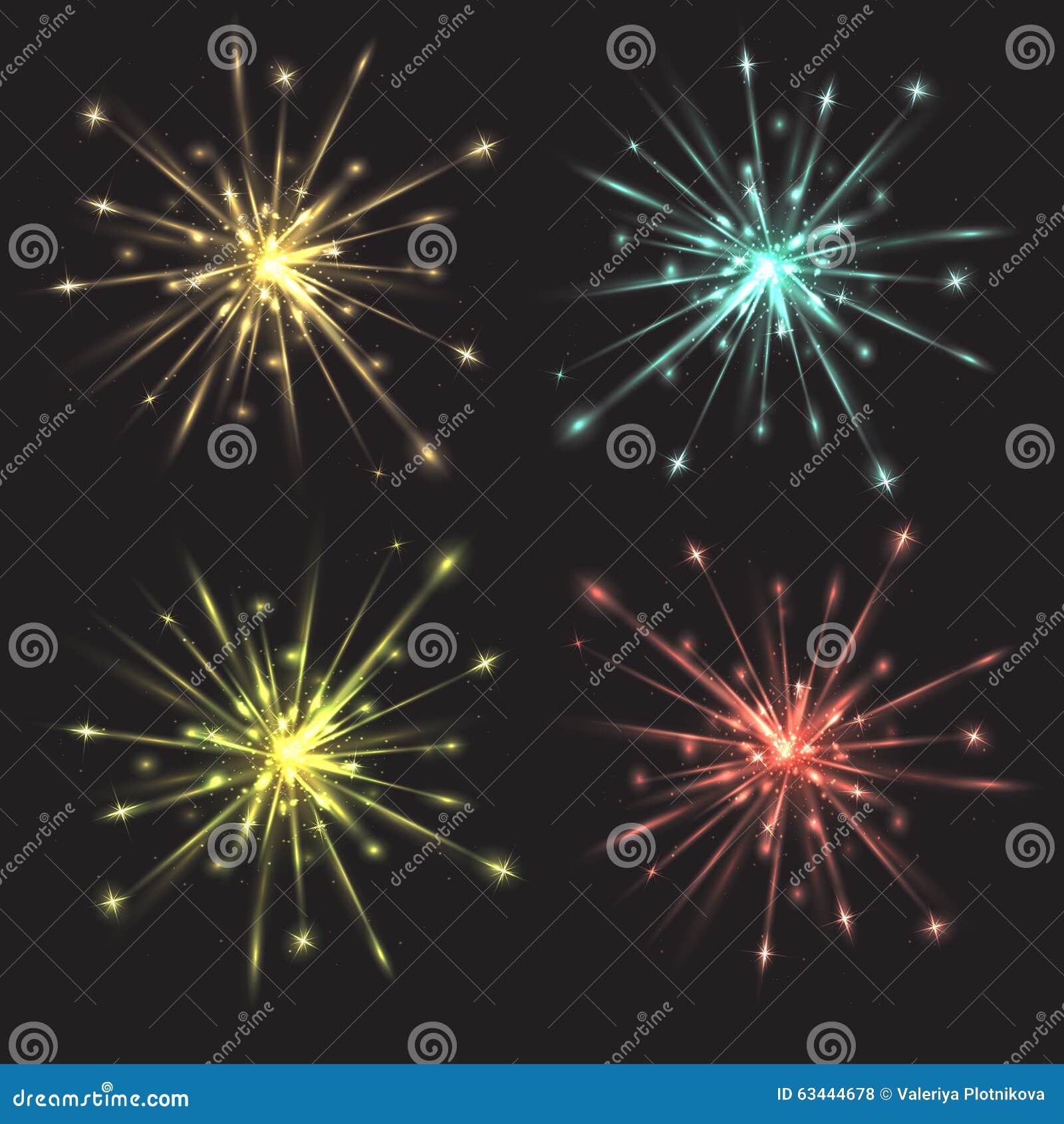 Set of Vector Colorful Bright Fireworks Stock Vector - Illustration of ...