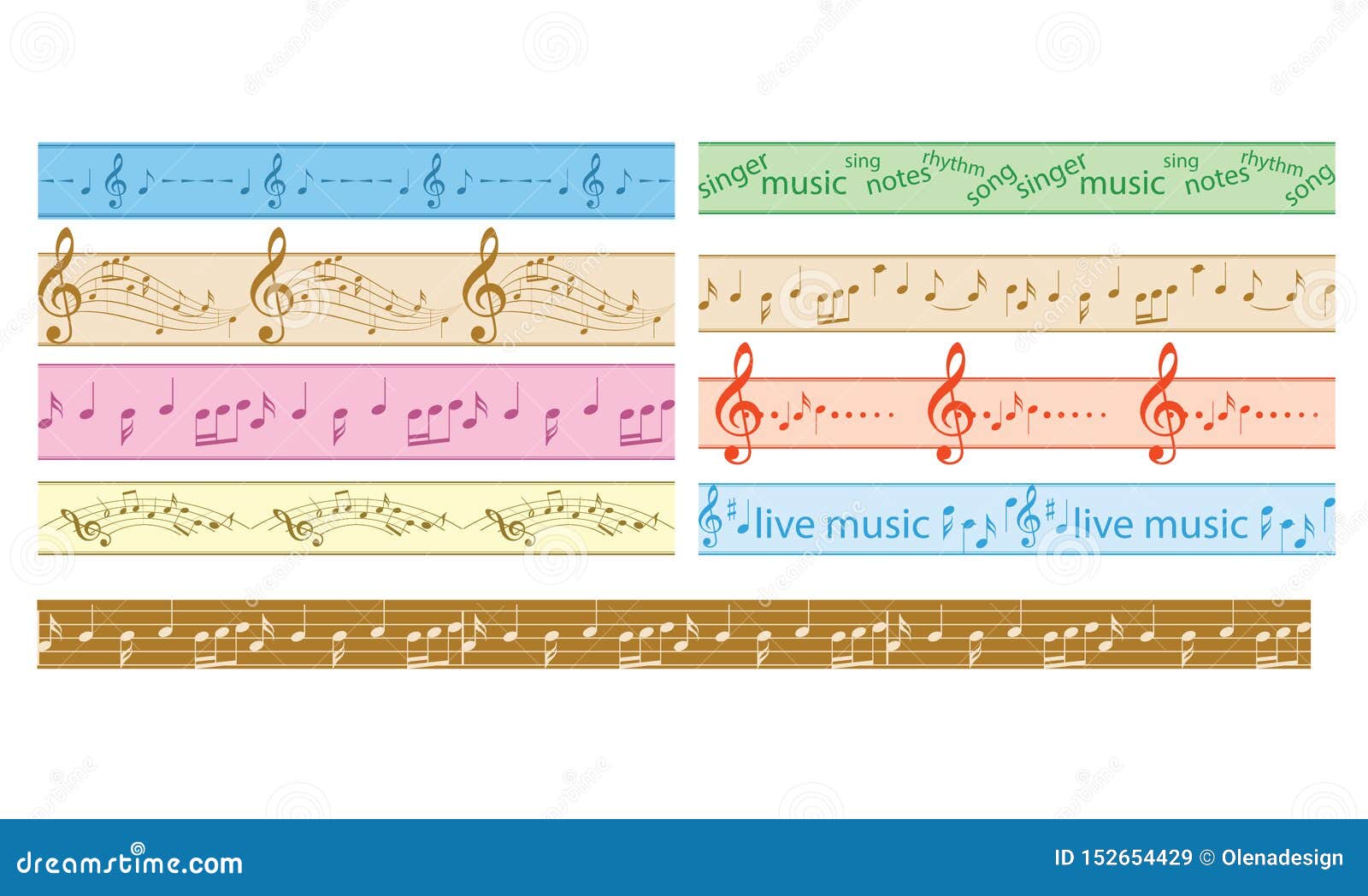 Set of Vector Colorful Seamless Borders with Music Notes - Colored ...