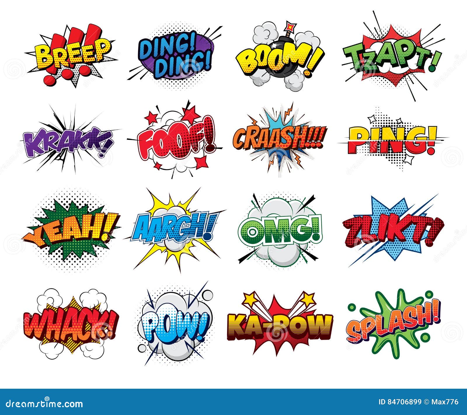 Set Vector Comic Sound Effects Pop Art Style Stock Vector ...