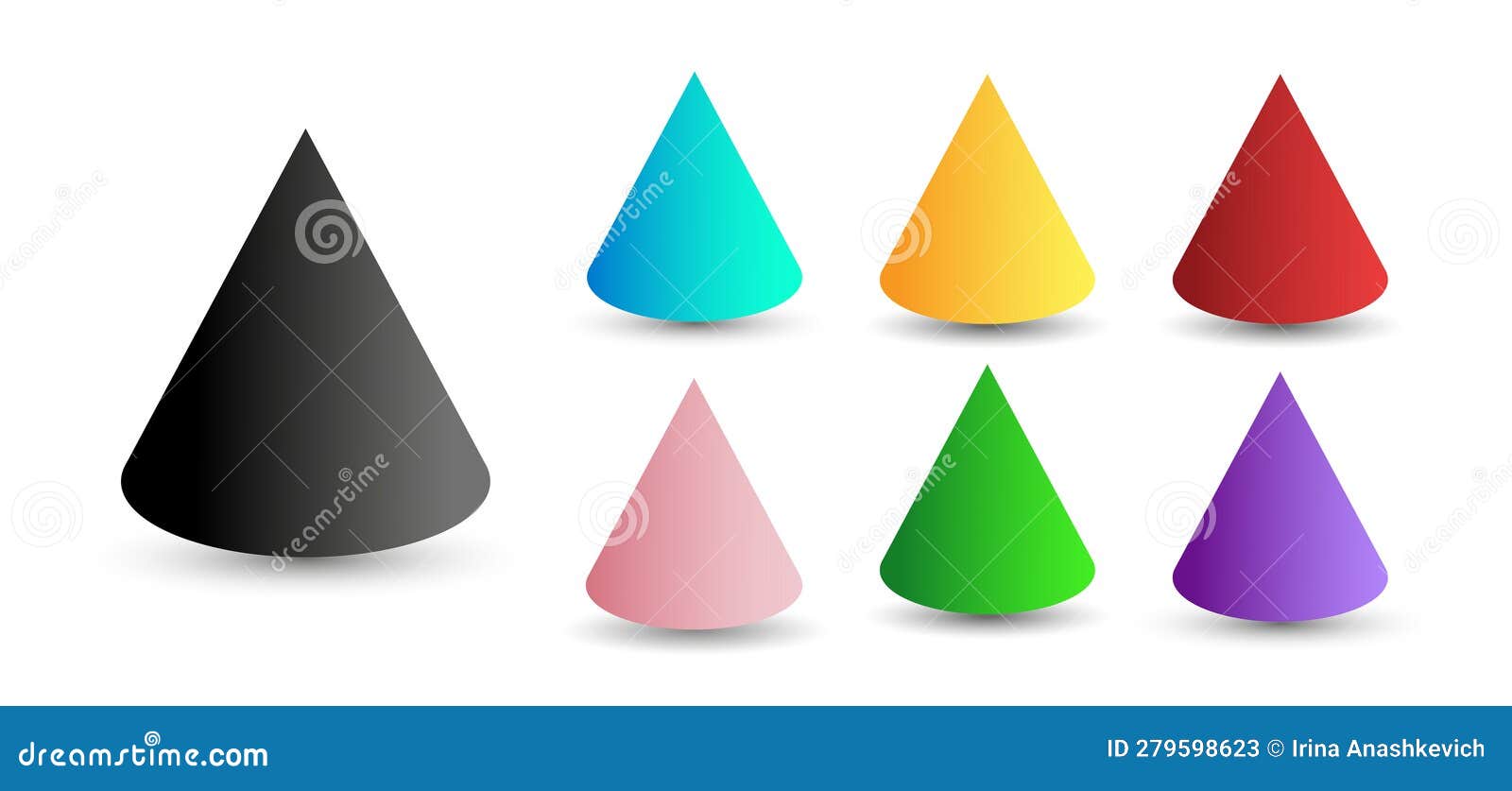 Set of Vector Cones with Gradients and Shadow for Game, Icon, Package Design, Logo, Mobile, Ui ...
