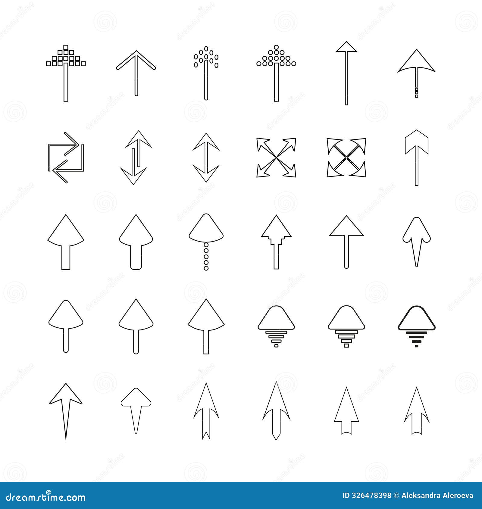 Set of Vector Contour Arrows on a White Background, Square Illustration ...