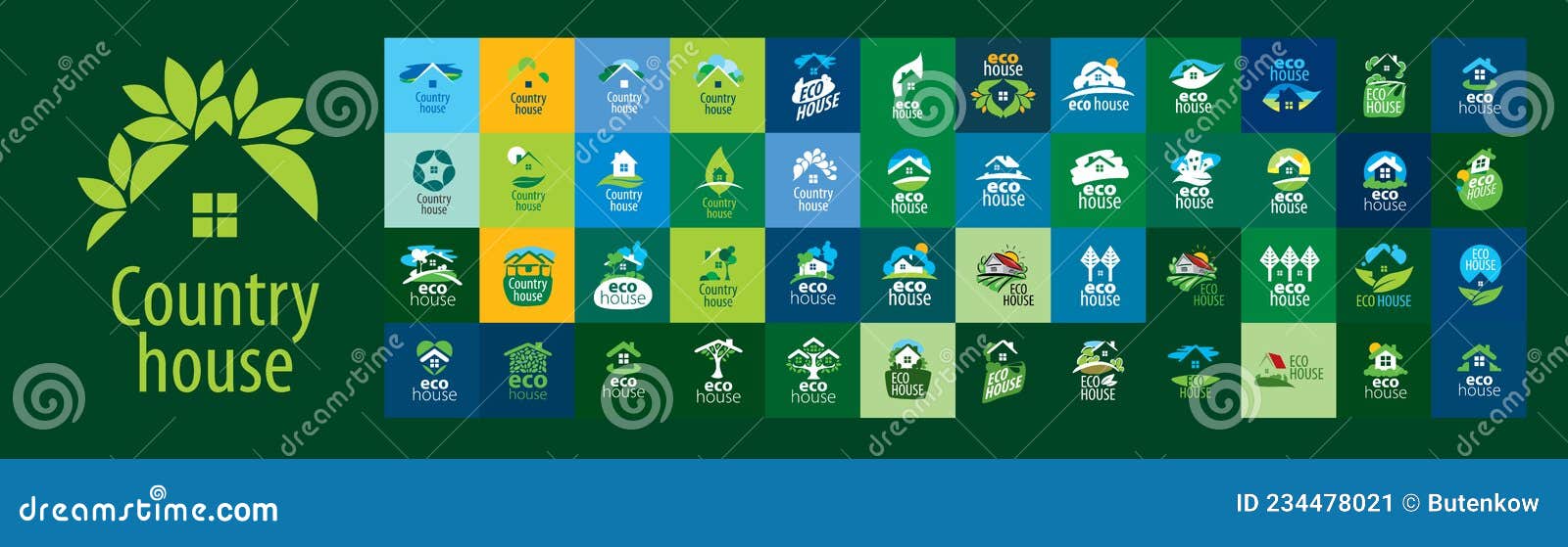 A Set of Vector Country House Logos on a Green Background Stock Vector ...