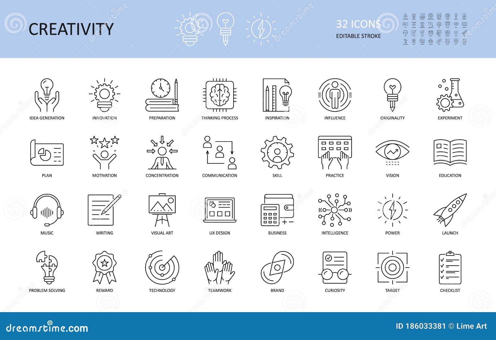 Set of Vector Creativity Icons. Editable Stroke Stock Vector ...